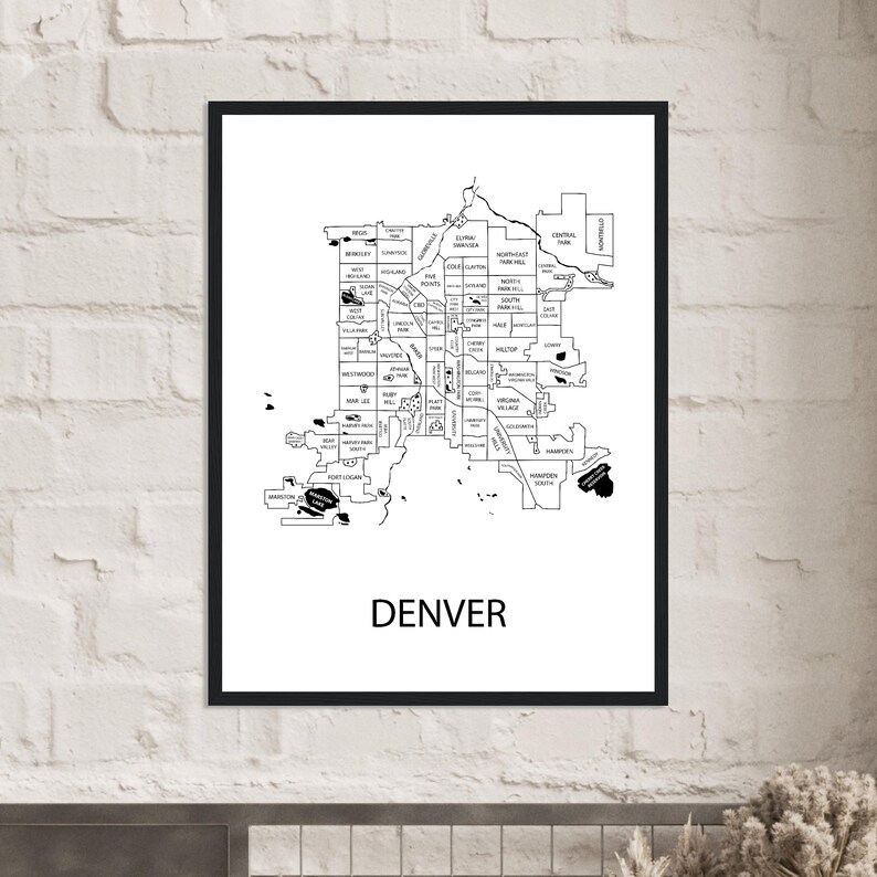 Denver Map Print, Neighborhood Map Poster, Denver Broncos Decor ...