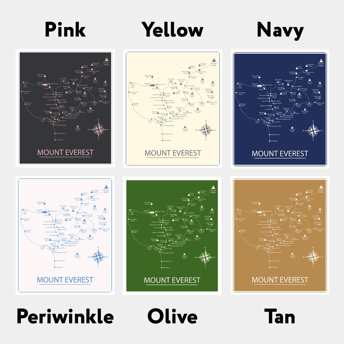 Mount Everest Print Trail Map Poster Personalized Climbing - Etsy