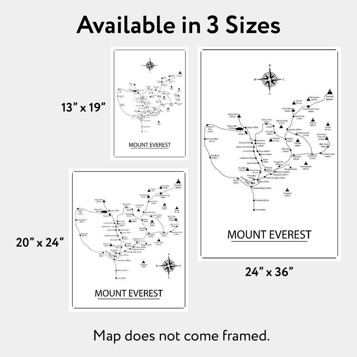 Mount Everest Print Trail Map Poster Personalized Climbing - Etsy