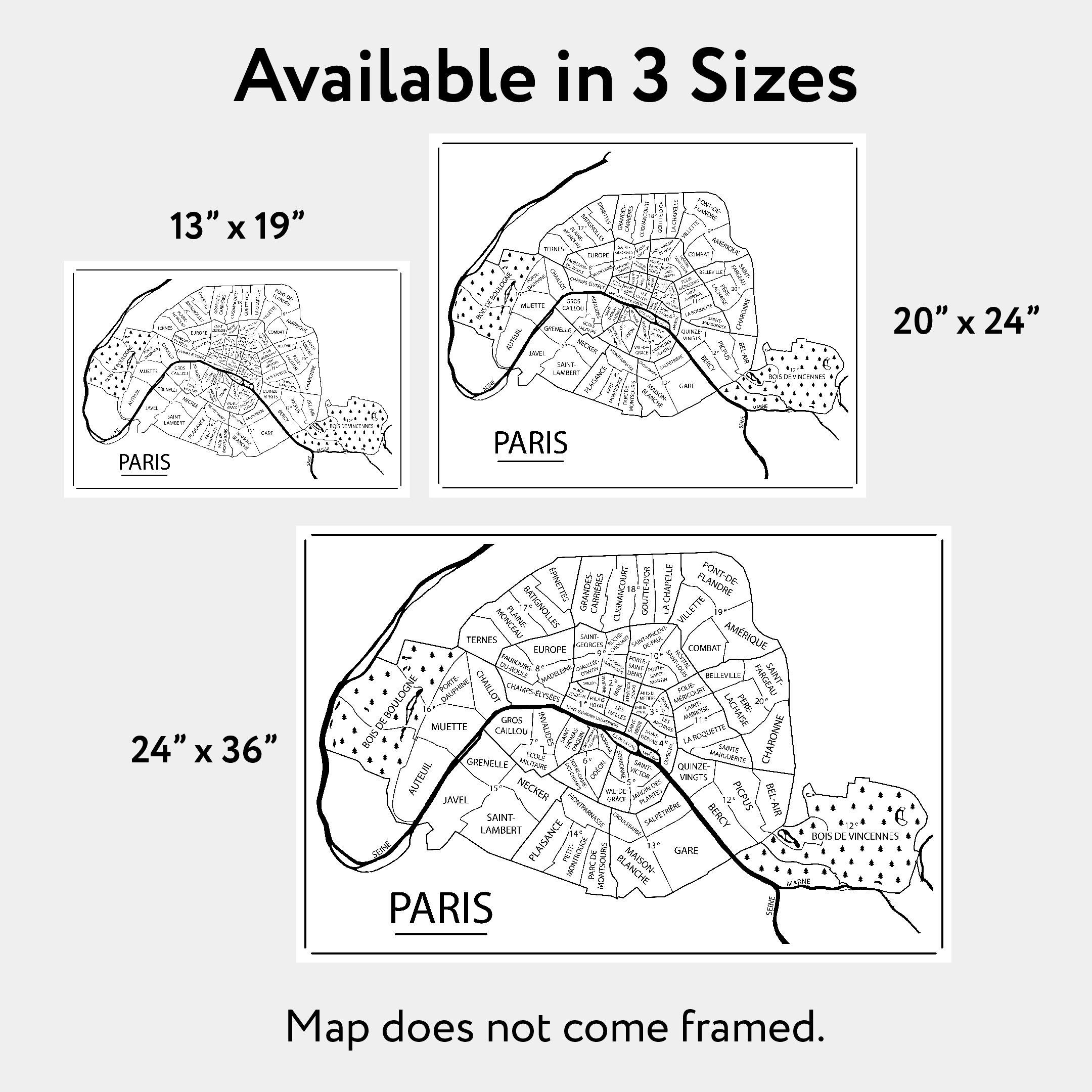 Mapa de París Mapa de los distritos de París Francia Cuelgue - Etsy México