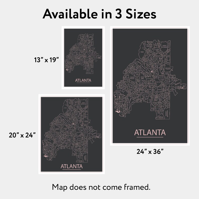 Atlanta Map Print Atlanta Neighborhoods Art Atlanta Wall | Etsy