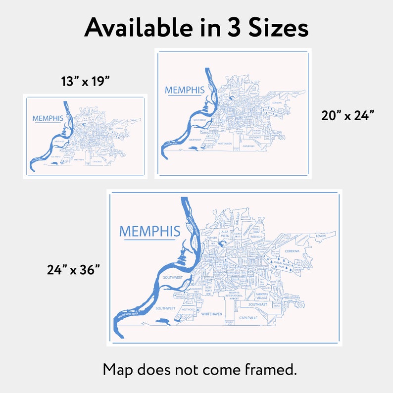 Memphis Map Art Memphis City Print Neighborhood Map Memphis | Etsy