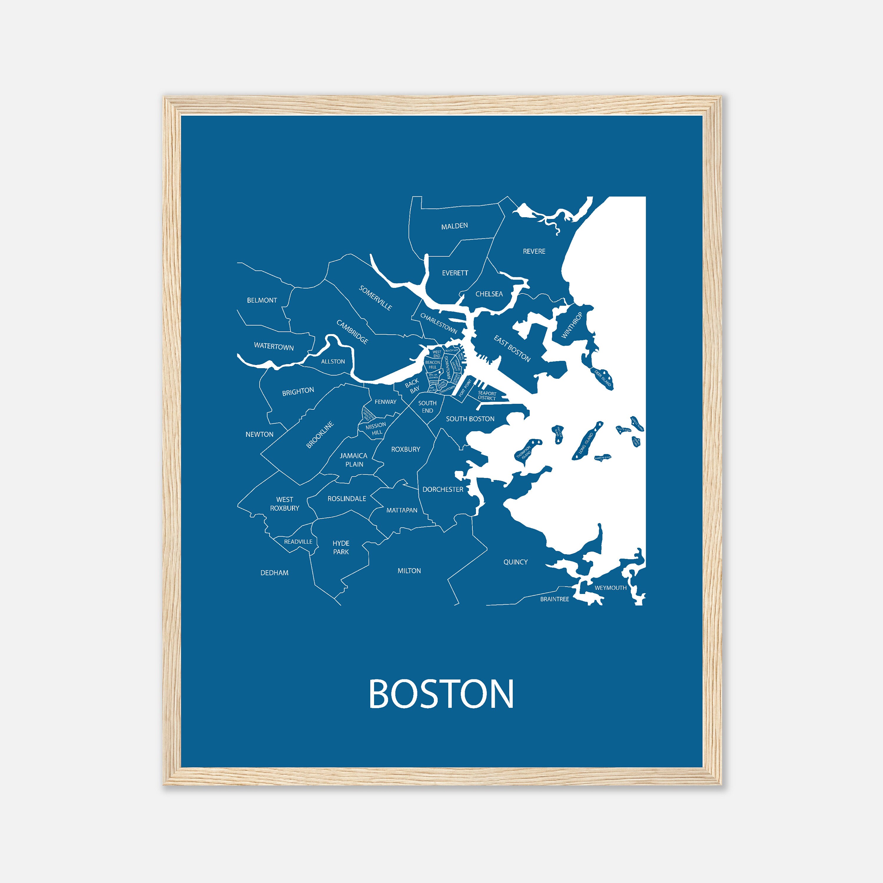 Boston Area Map Print, Boston Neighborhood Map Art Wall Hanging ...