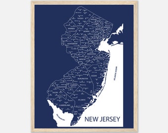 New Jersey State Wall Map Large Print Poster 24x32 - Etsy