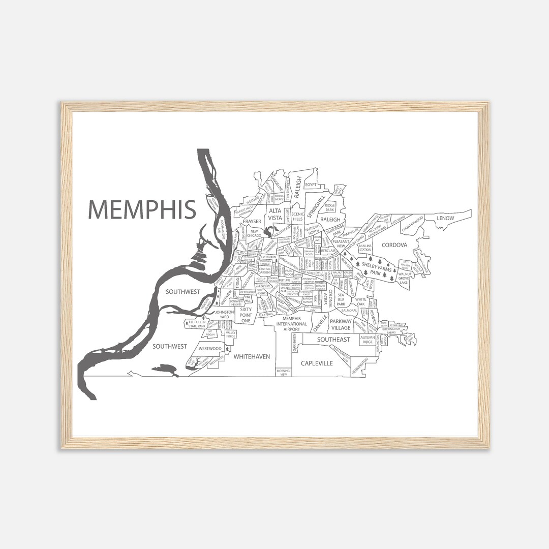 Memphis Map Art, Memphis City Print, Neighborhood Map, Memphis ...