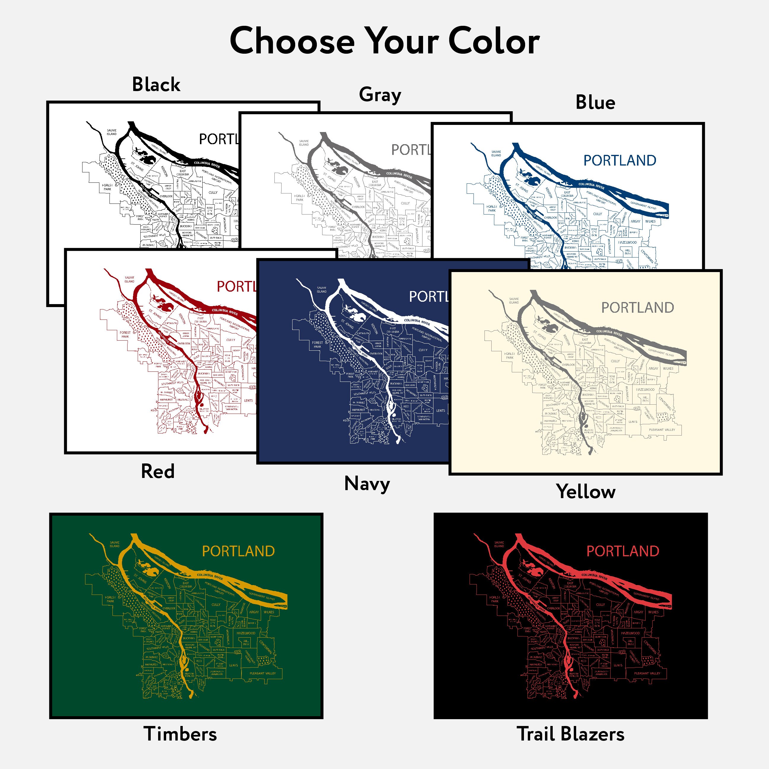 Portland Map Wall Art, Portland Neighborhood Map Print, Trail Blazers ...