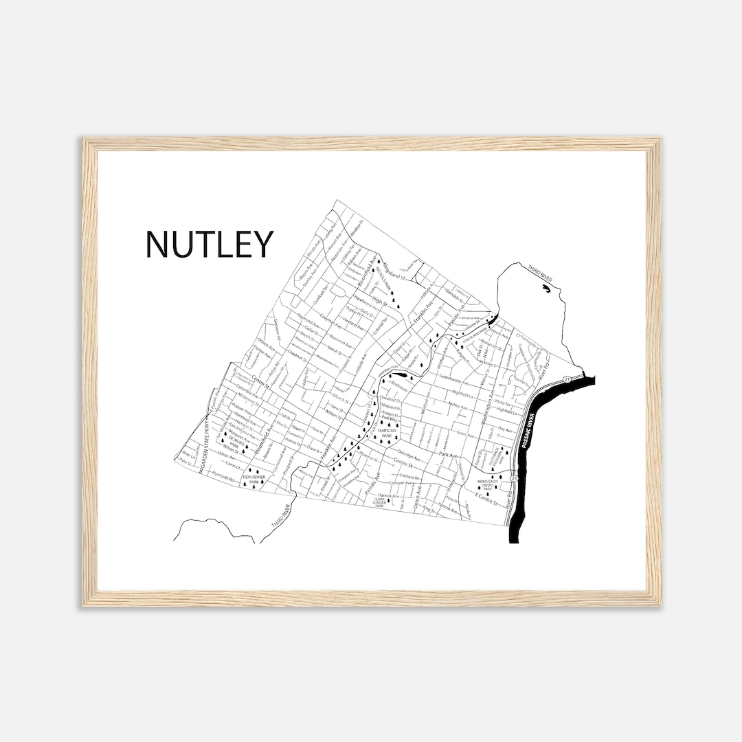 Nutley New Jersey Map Print, Framed Poster of Nutley NJ, Graduation ...