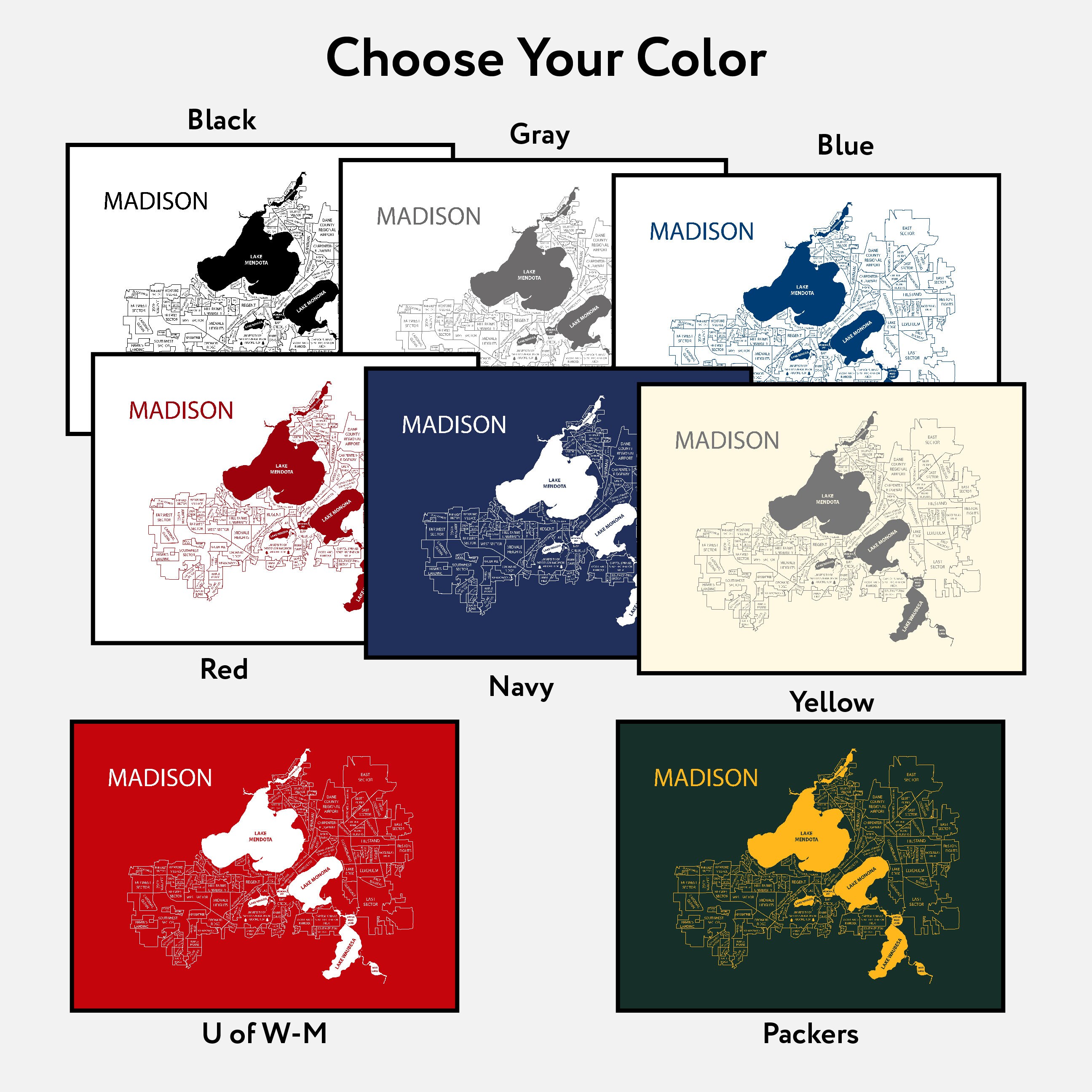 Madison Map Print Wall Art, Madison Neighborhood Map, Madison Wisconsin ...