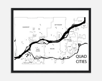 Quad Cities IA-IL Map Ornament Engraved Cities Iowa-illinois ...
