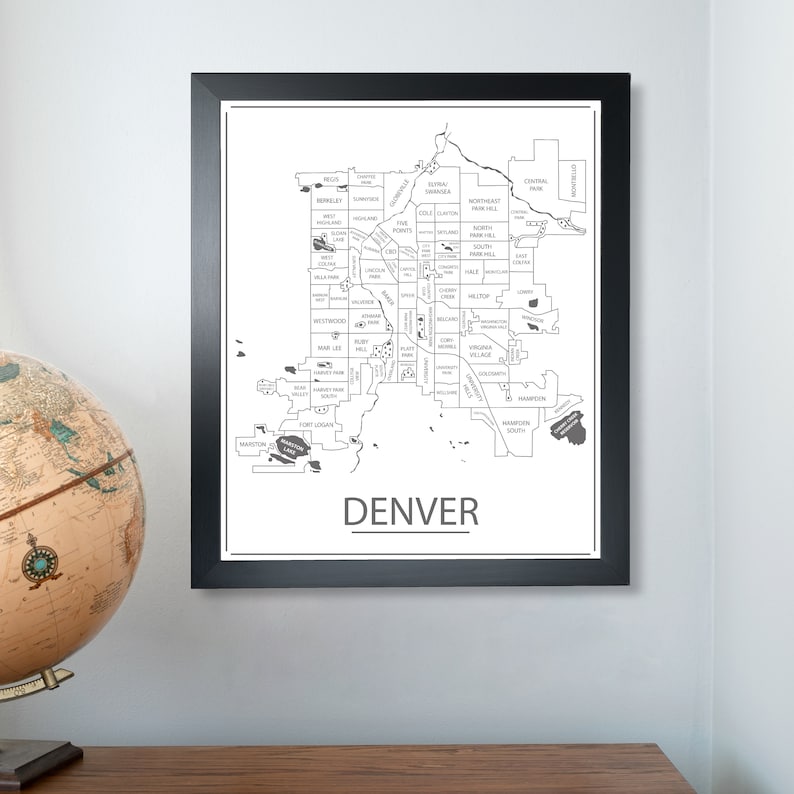 Denver Map Print Neighborhood Map Poster Denver Broncos - Etsy
