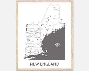 Instant Download - Vintage Travel Poster - New England Map - Maine ...