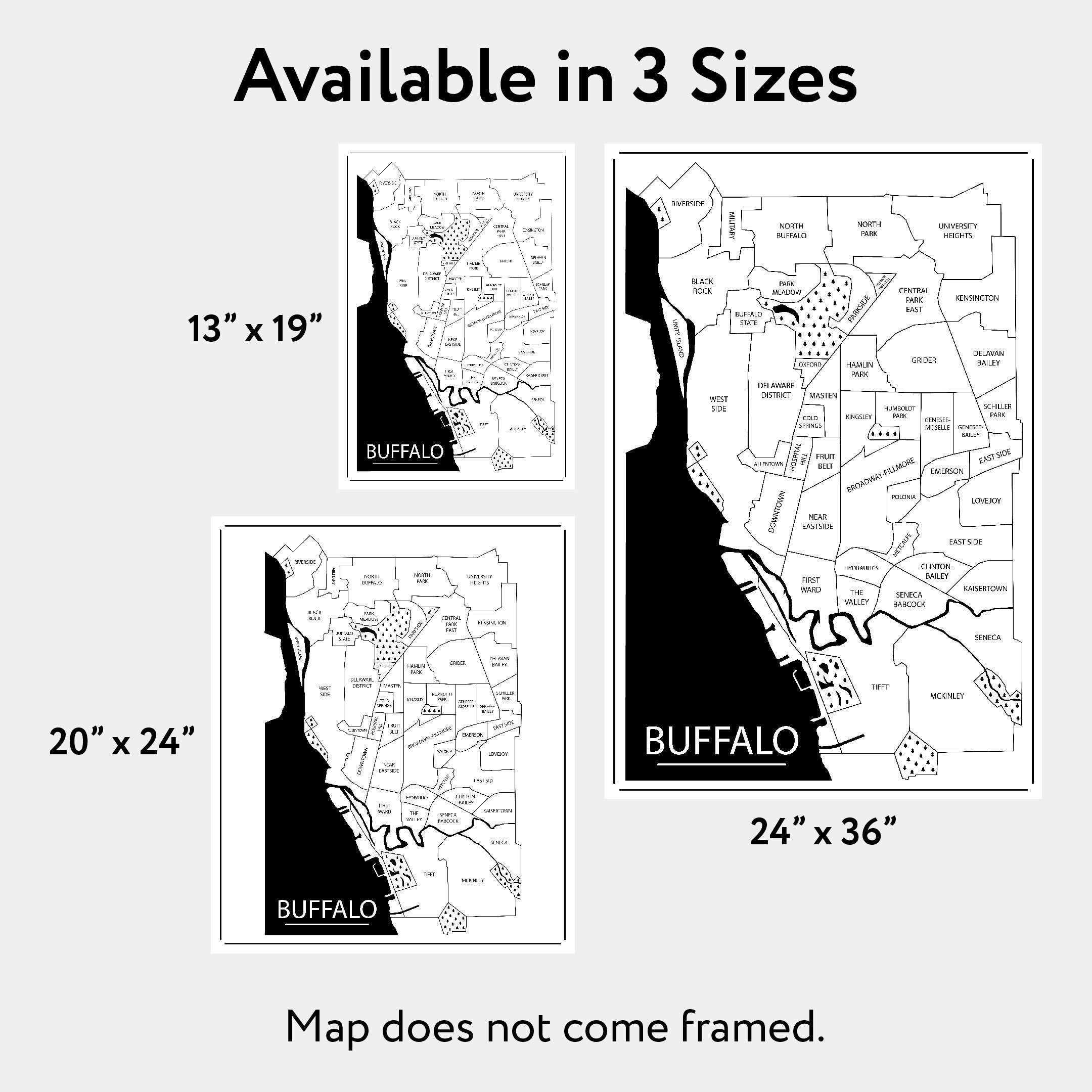 Buffalo Map Print Neighborhood Poster Buffalo New York Gift | Etsy