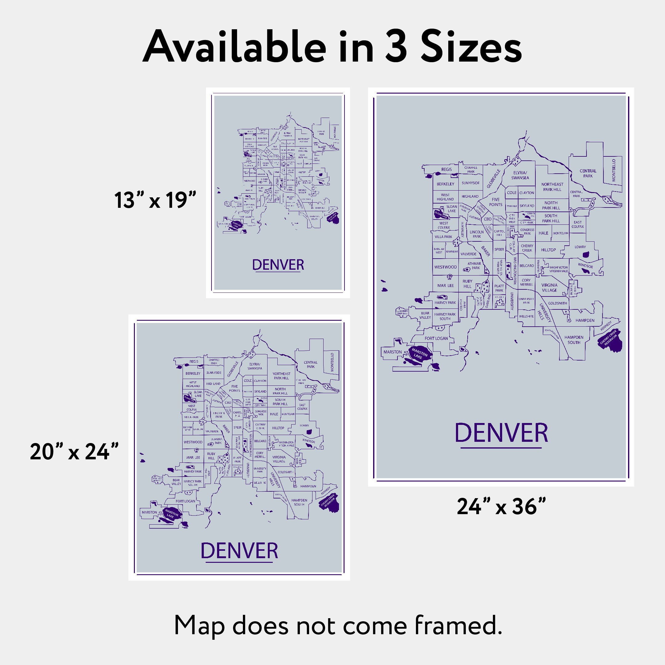 Denver Map Print Neighborhood Map Poster Denver Broncos - Etsy