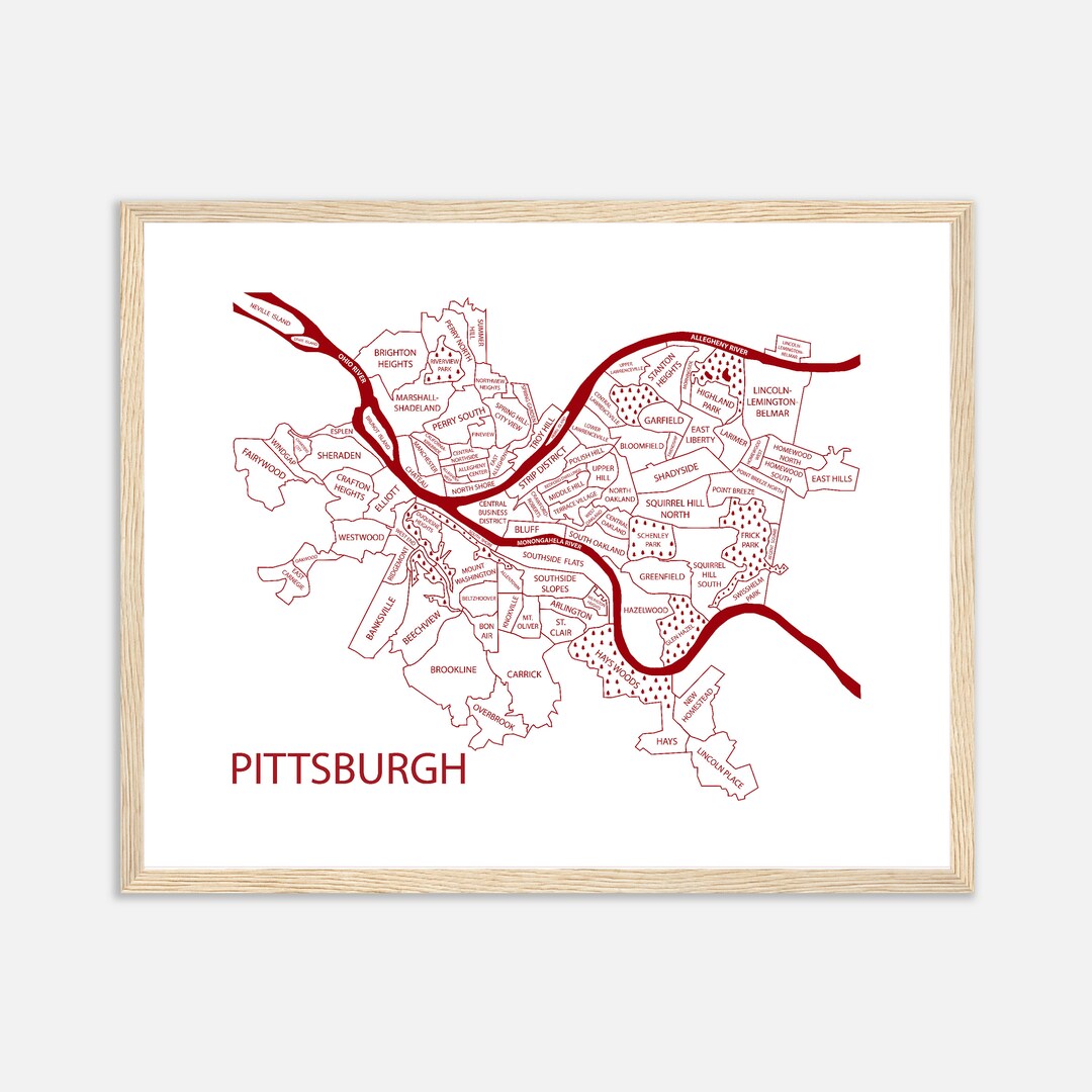 Pittsburgh Map Print, Pittsburgh City Wall Art, Neighborhood Map Poster ...