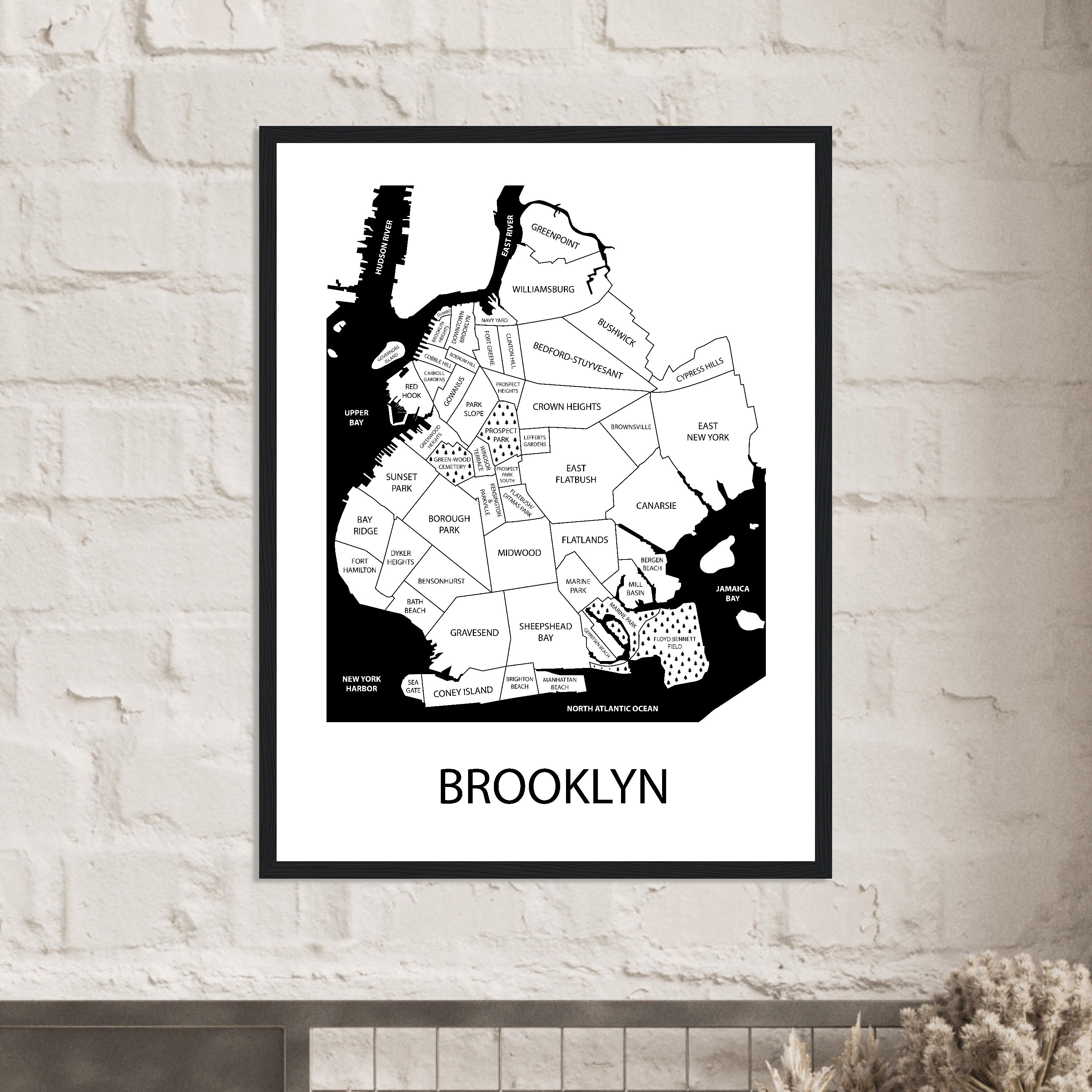 Brooklyn Map Print, Brooklyn Map Color Art, Personalized Gifts for Men ...