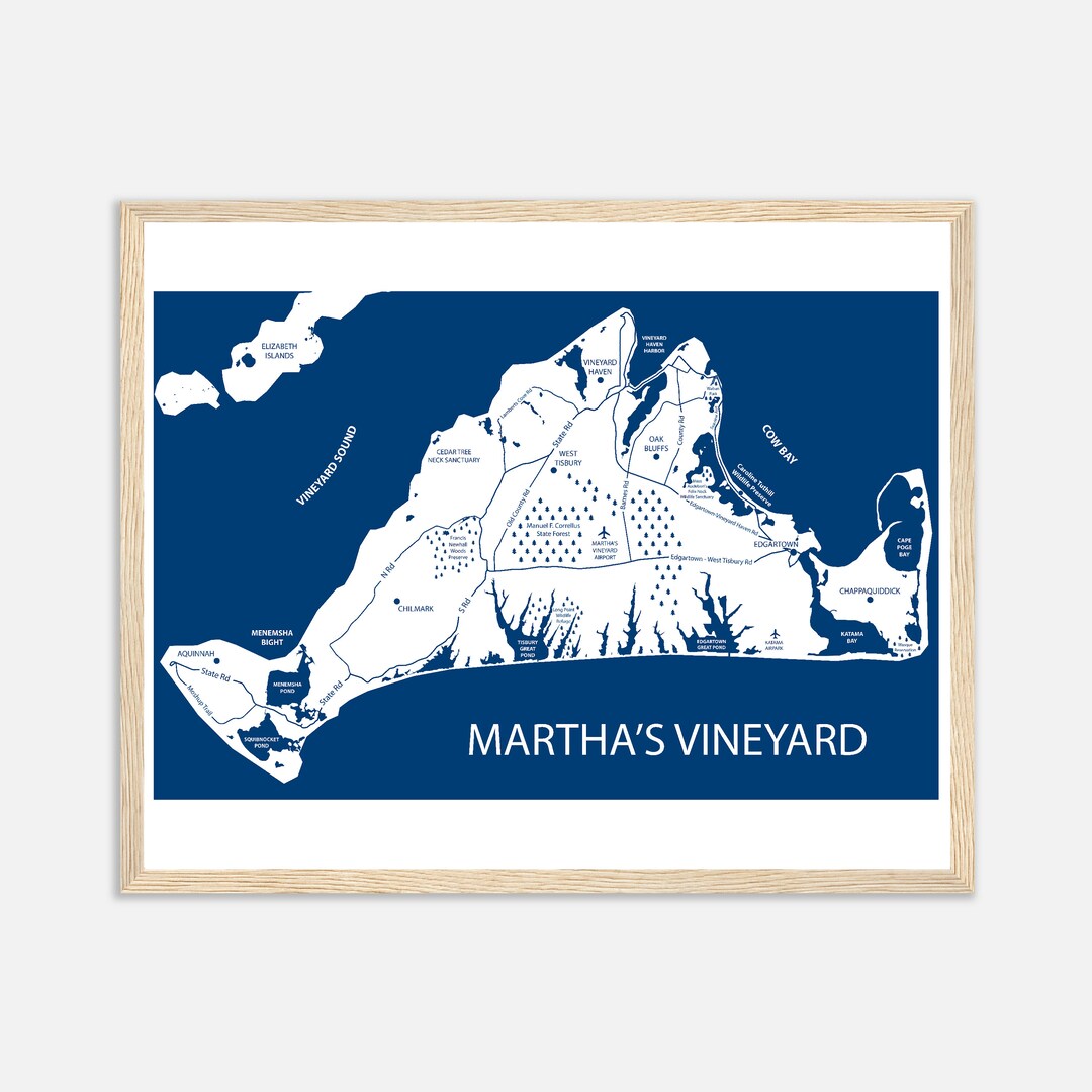 Impresión del mapa de Martha's Vineyard: Decoración de casa de playa ...