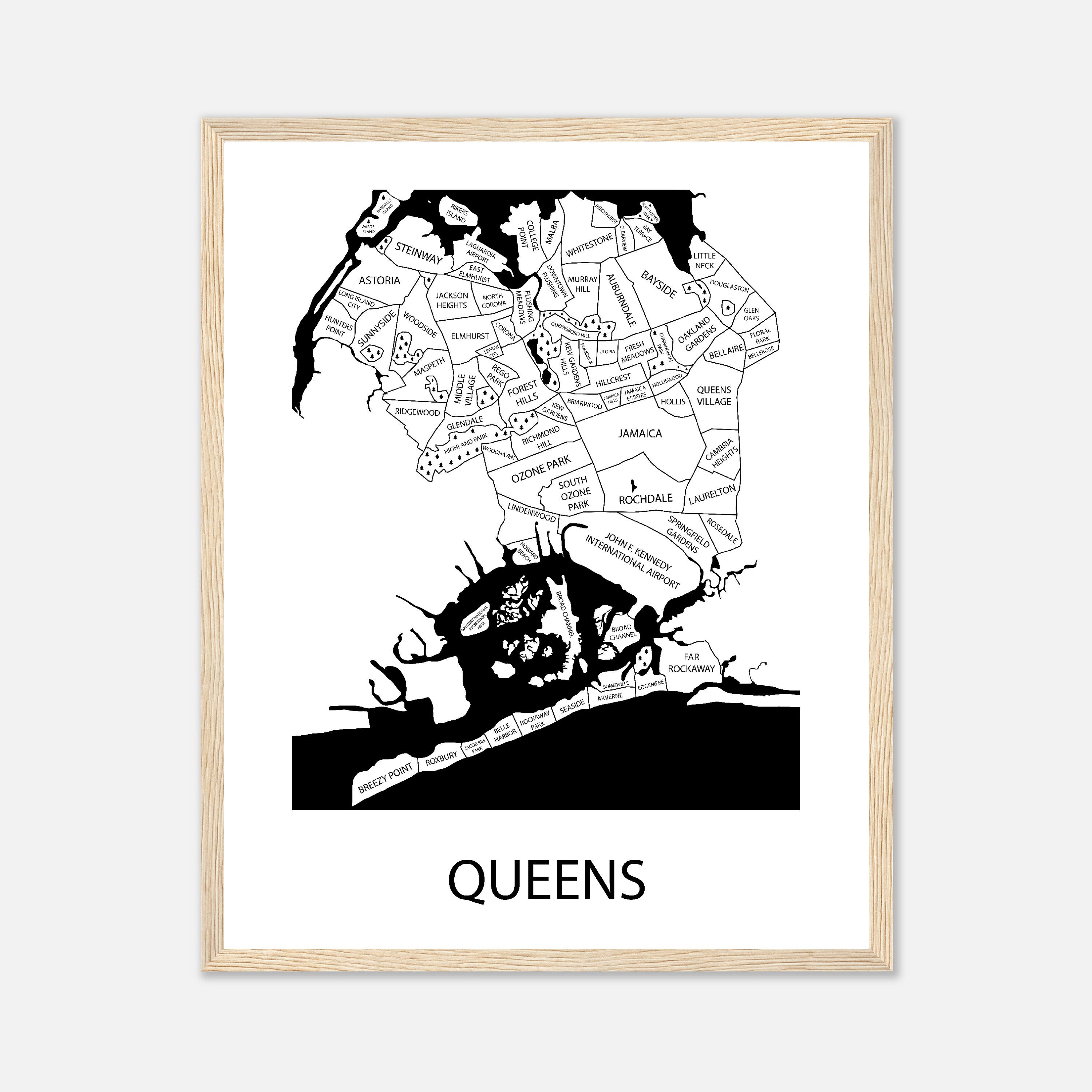 Queens NY Print, Queens Neighborhood Map Art, Queens New York Wall Art ...