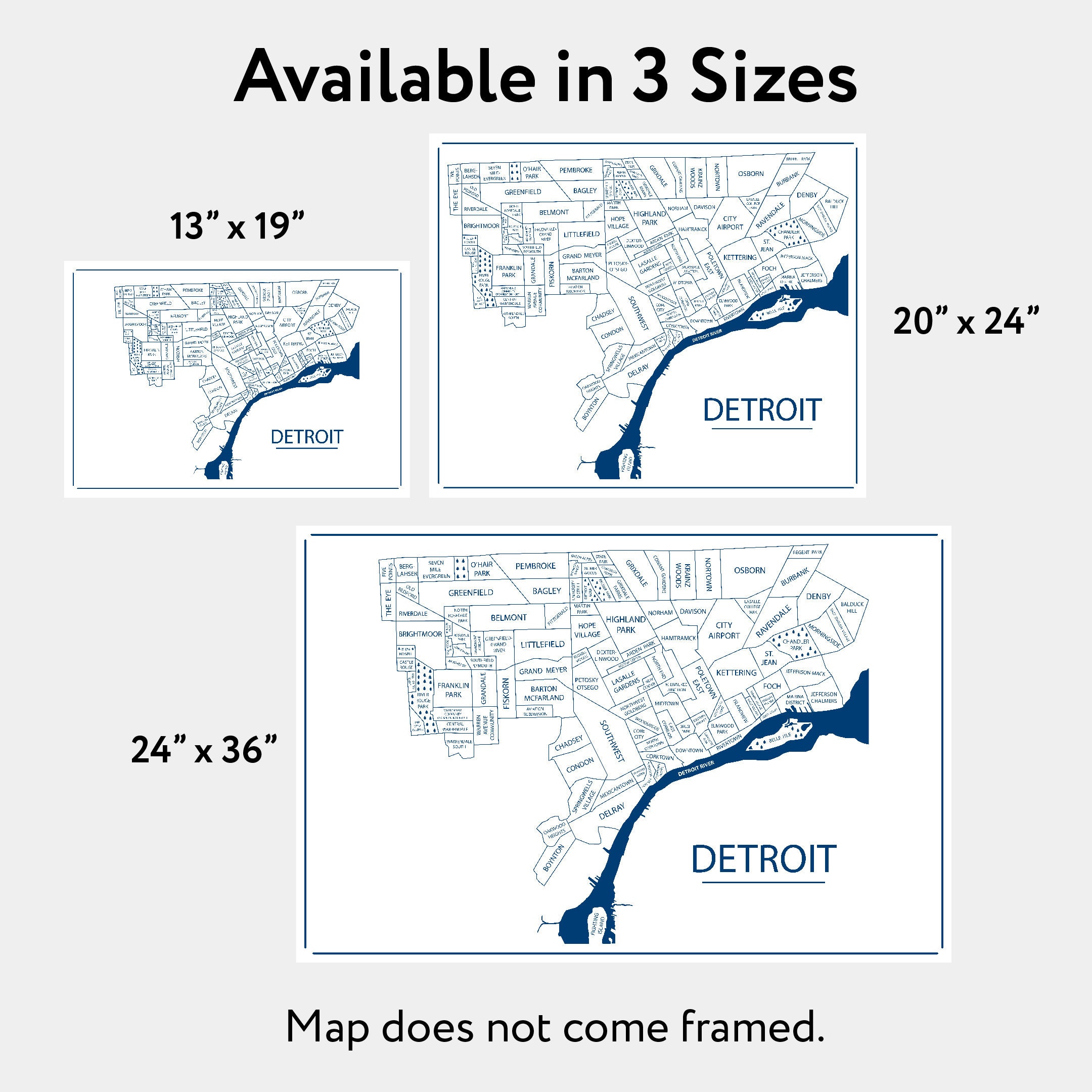 Detroit Map Print Wall Art Detroit Neighborhood Map Detroit | Etsy
