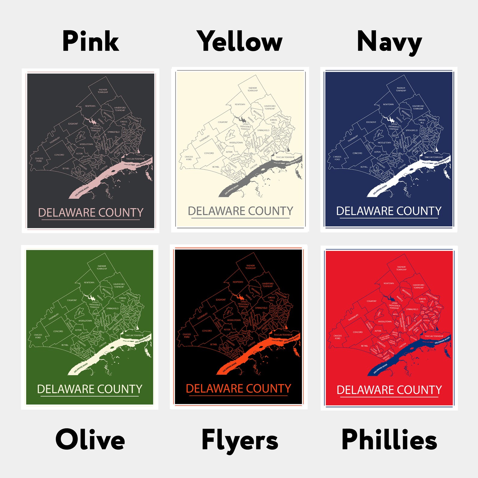 Delaware County PA Map Customizable Delco PA Print - Etsy