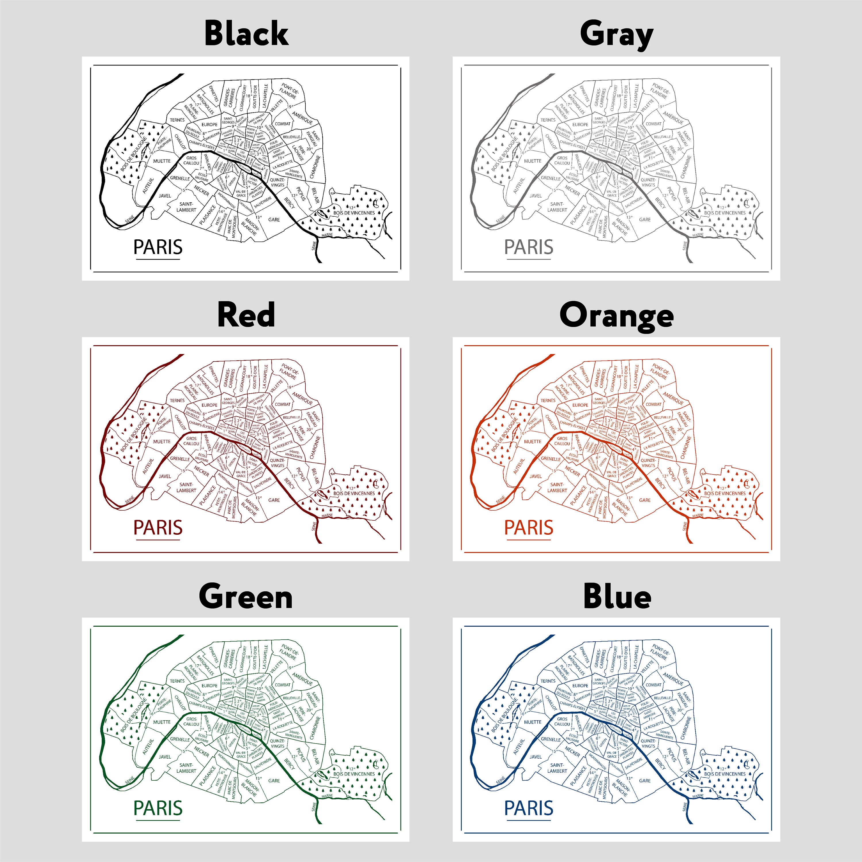 Mapa de París Mapa de los distritos de París Francia Cuelgue - Etsy México