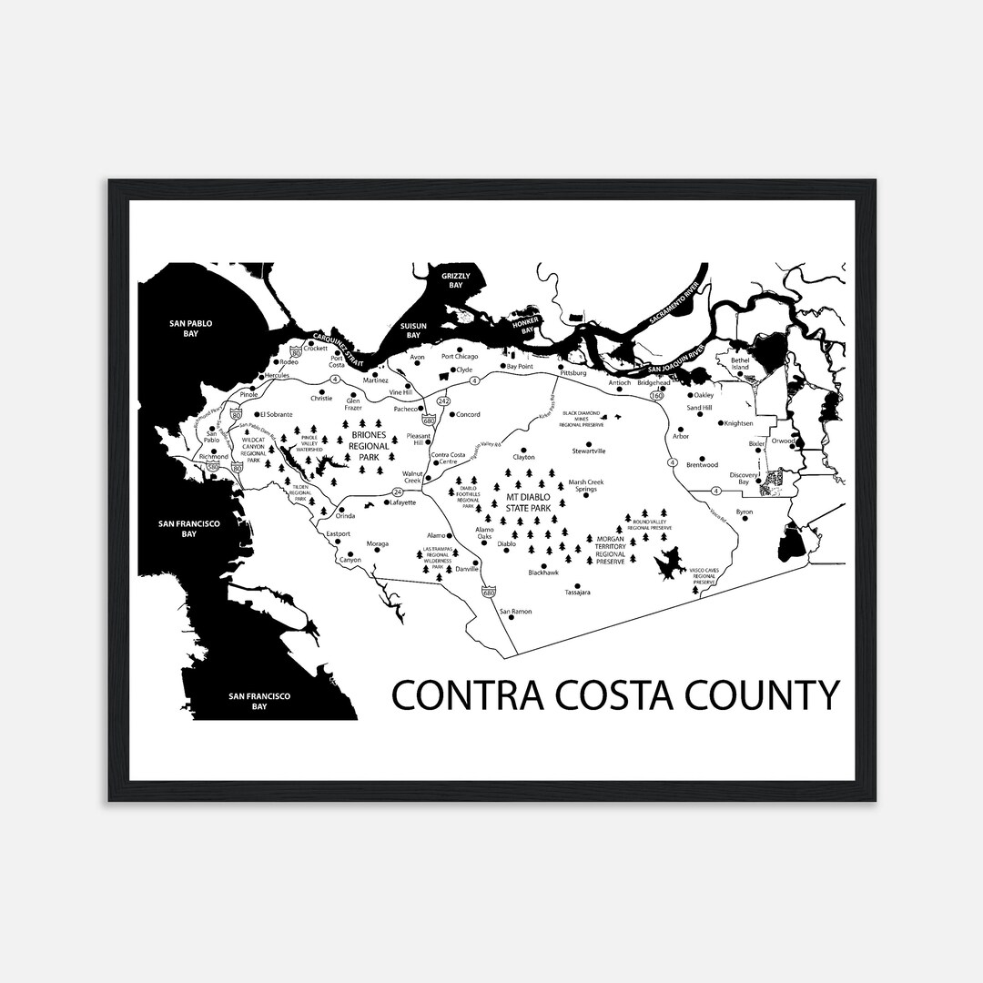 Contra Costa County Map Print, California County Map Poster, Framed or ...