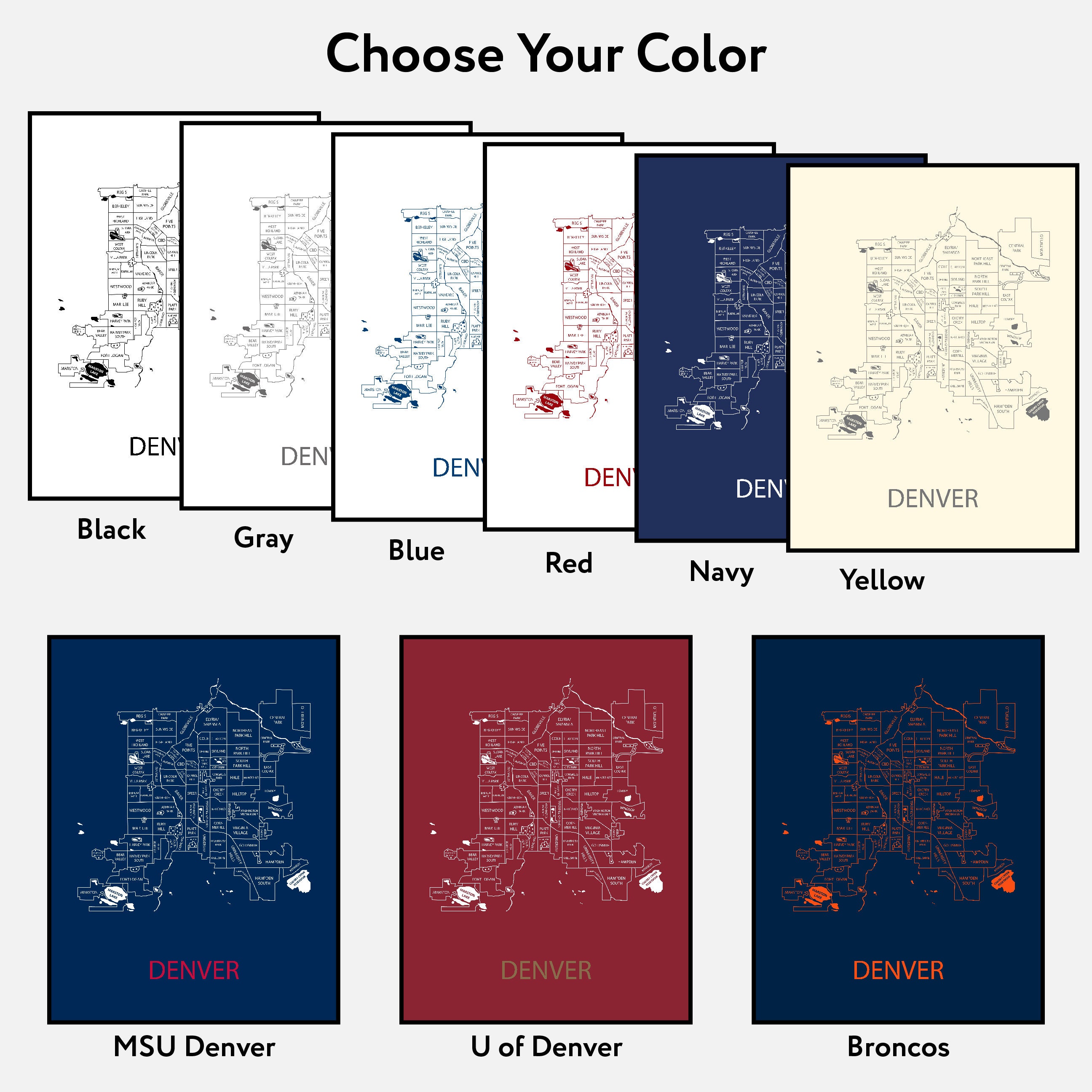 University of Denver Map Print, Denver Neighborhood Map Poster ...