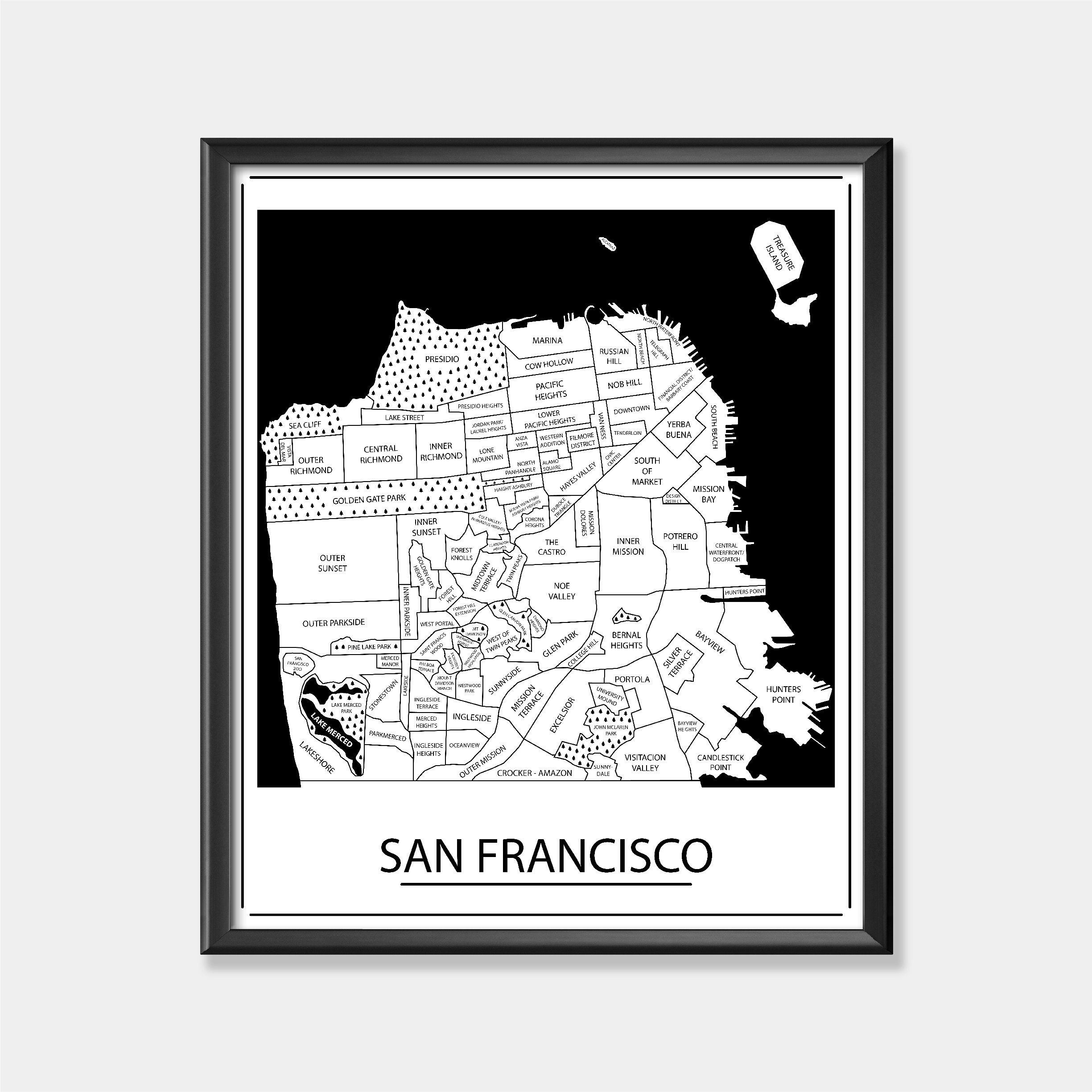 San Francisco Map Poster Art Print Wall Decor San Francisco | Etsy
