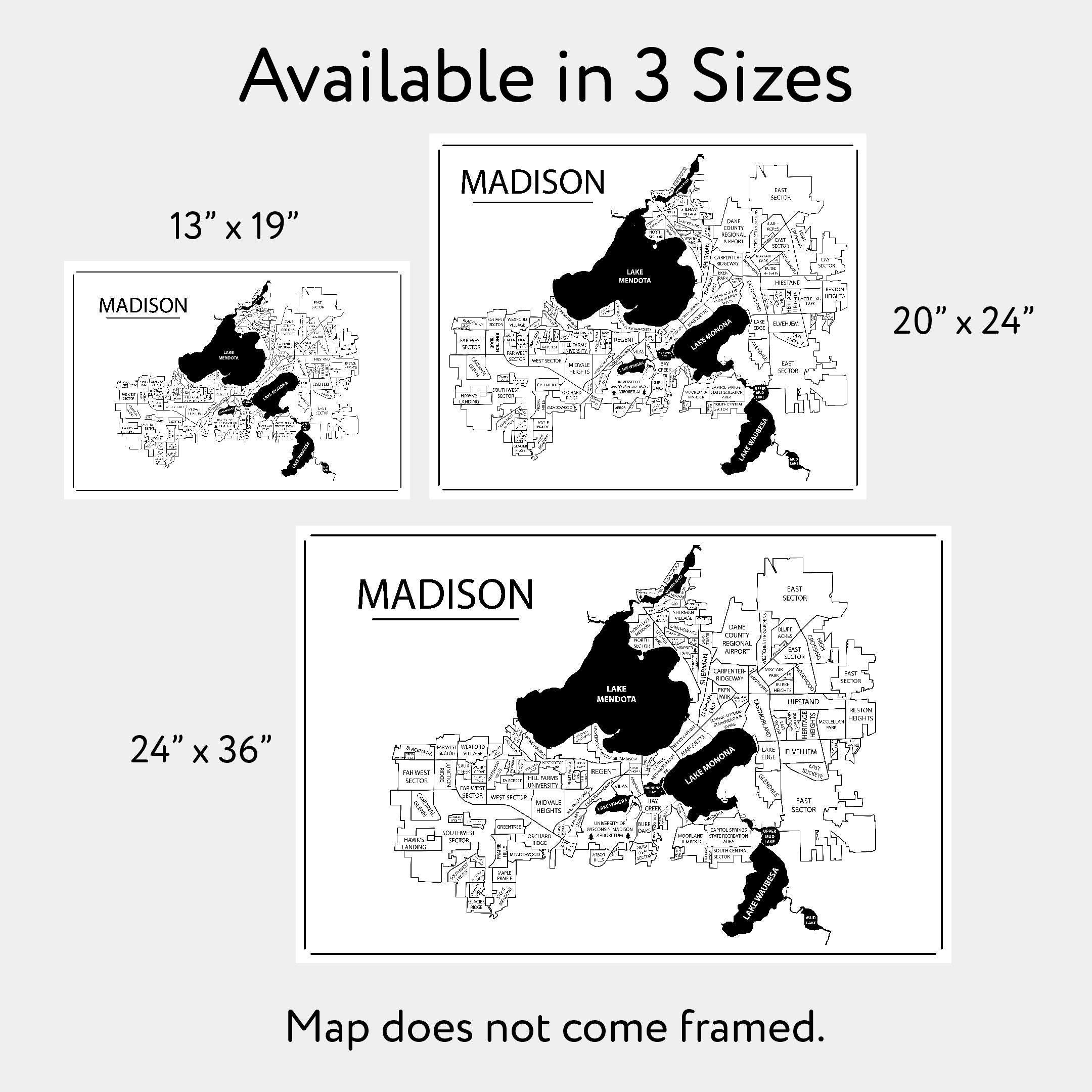 Madison Map Print Wall Art Madison Neighborhood Map Madison - Etsy