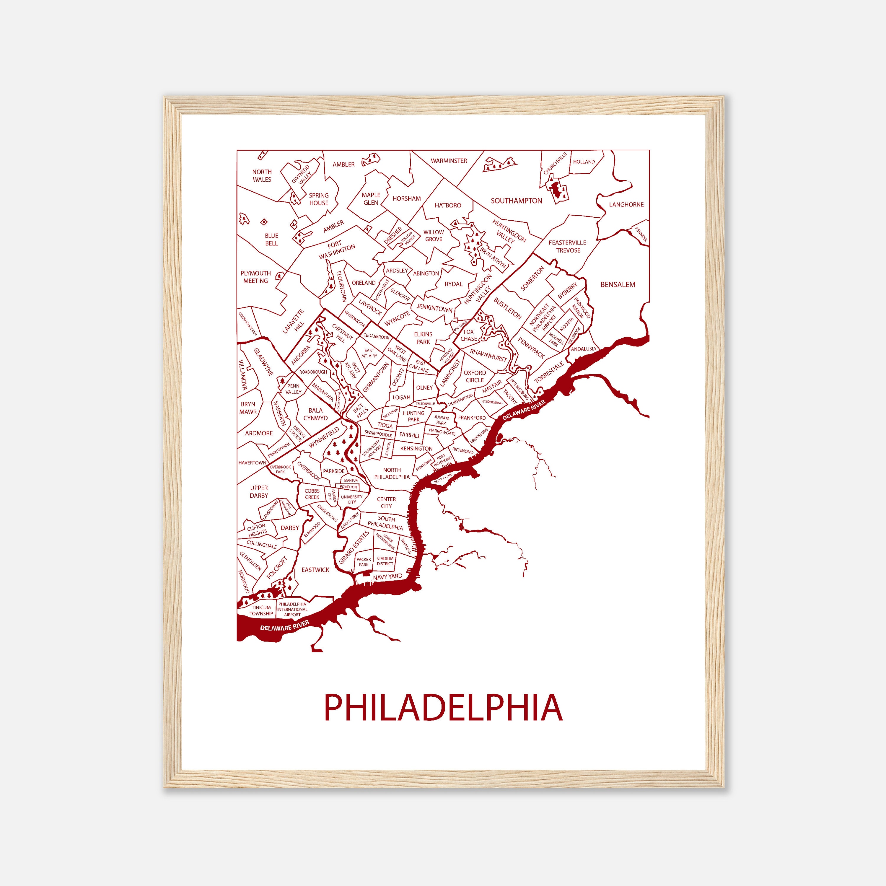 Philadelphia Area Map Art Print, Philadelphia Suburbs Map Poster ...