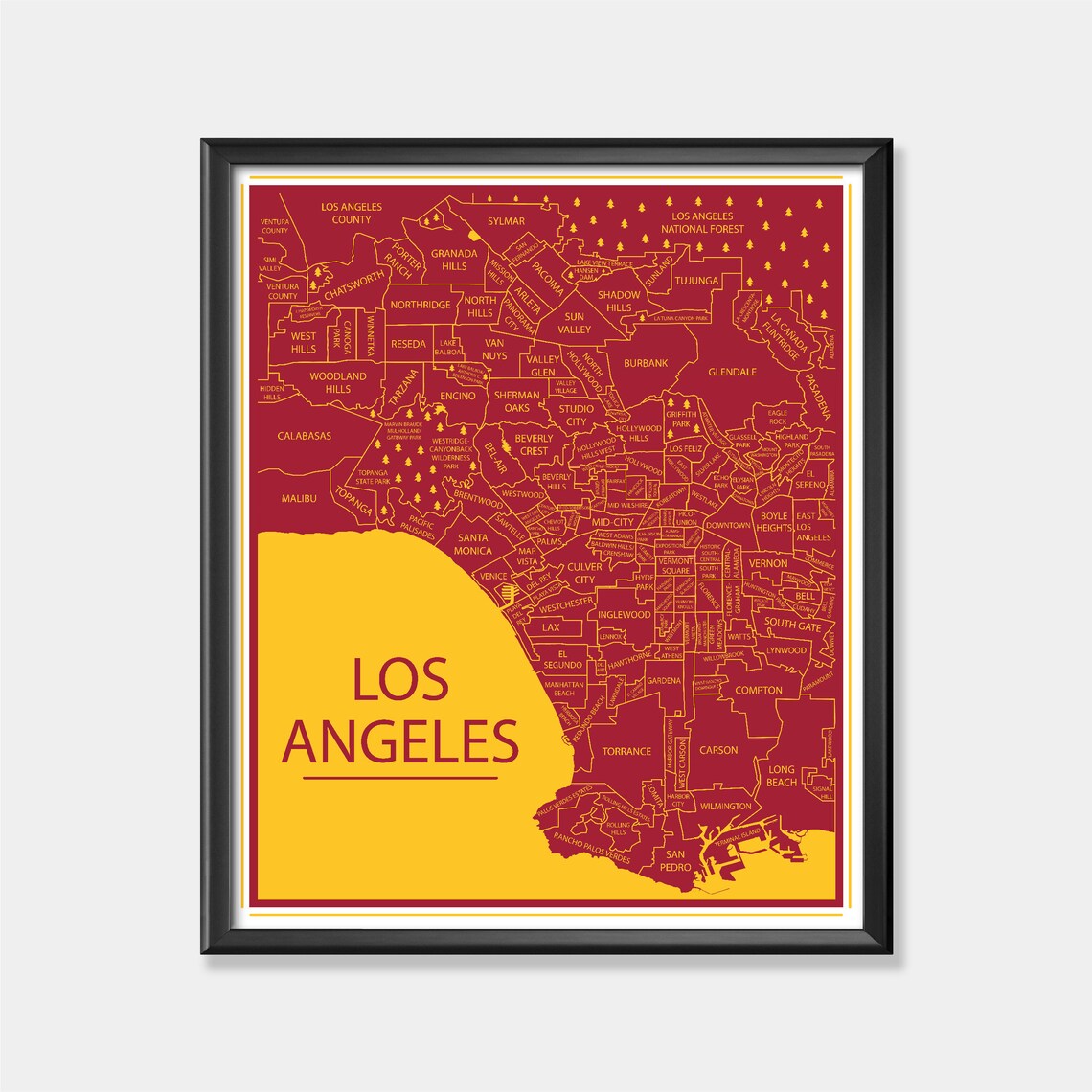 USC Wall Art Los Angeles Area Neighborhood Map University of - Etsy