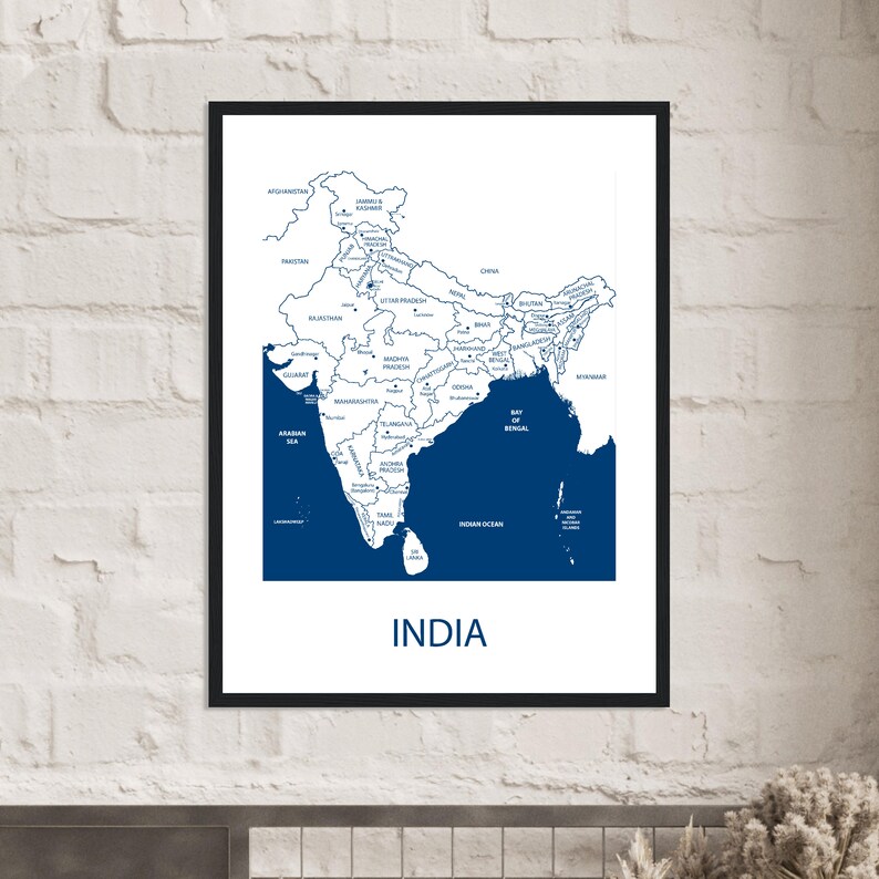 India Map Print, India Country Map Poster, Personalized Travel Gift ...