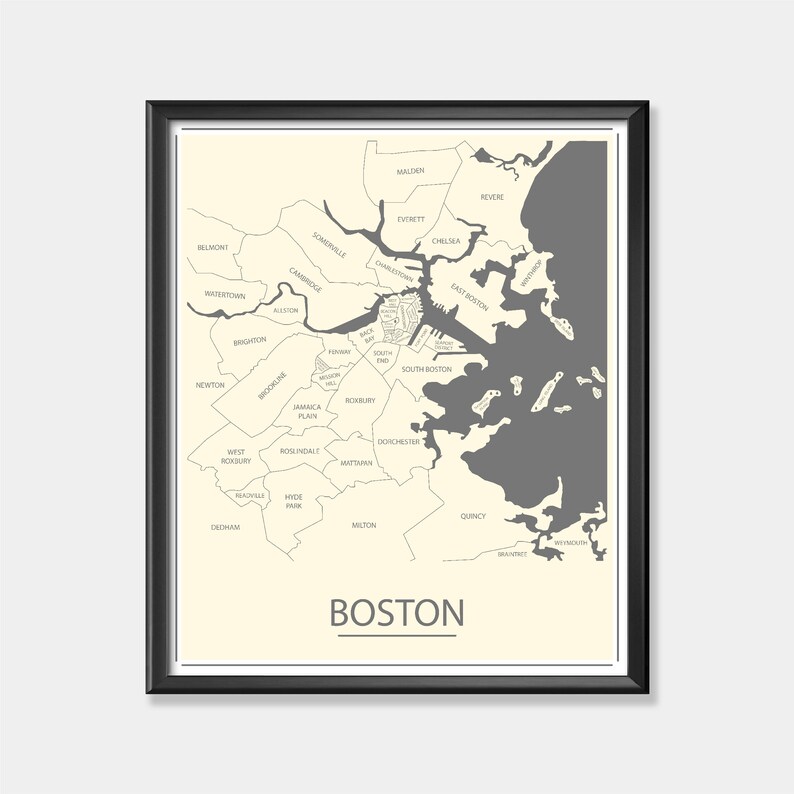 Boston Area Map Print Boston Neighborhood Map Art Wall - Etsy