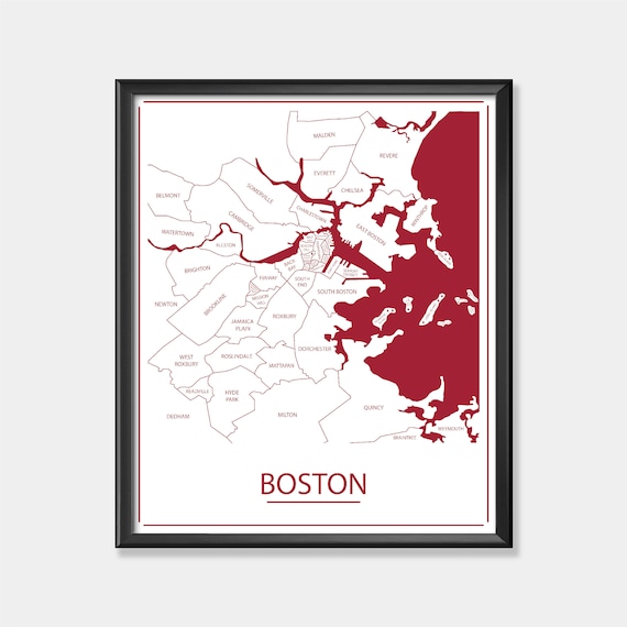 MIT Art Print Boston Neighborhood Map Wall Hanging | Etsy