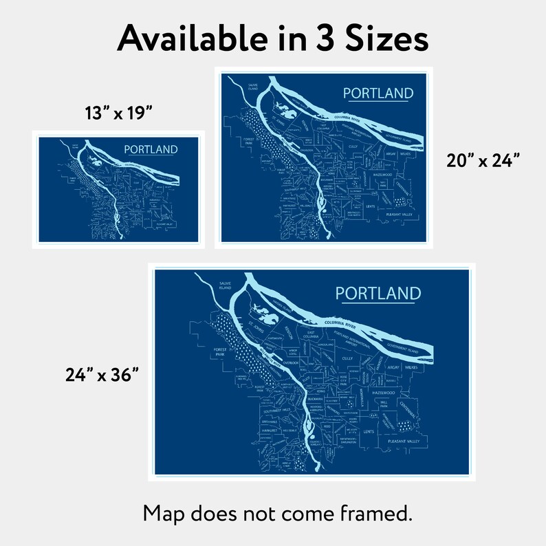 Portland Map Wall Art Portland Neighborhood Map Print Trail - Etsy