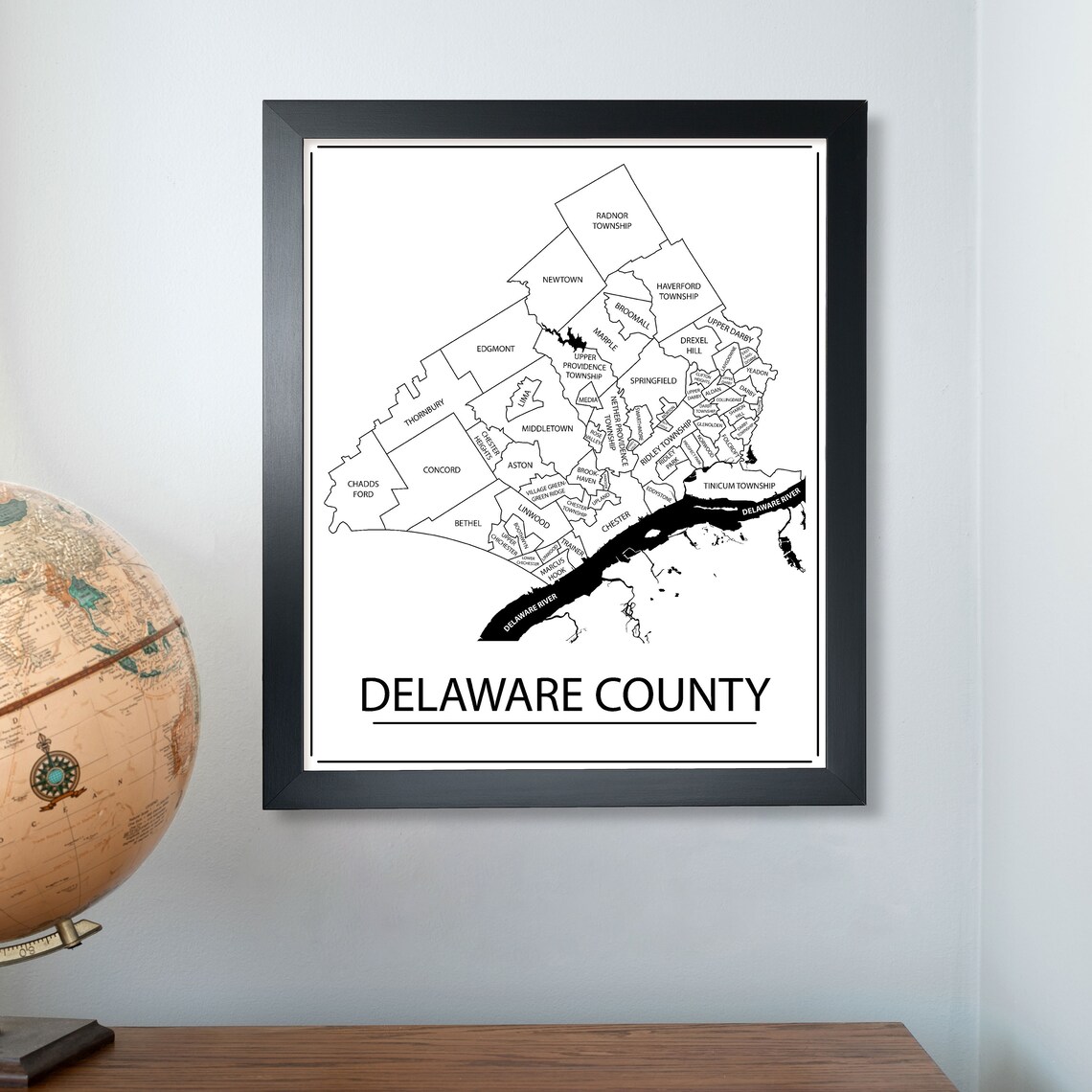 Delaware County PA Map Customizable Delco PA Print - Etsy