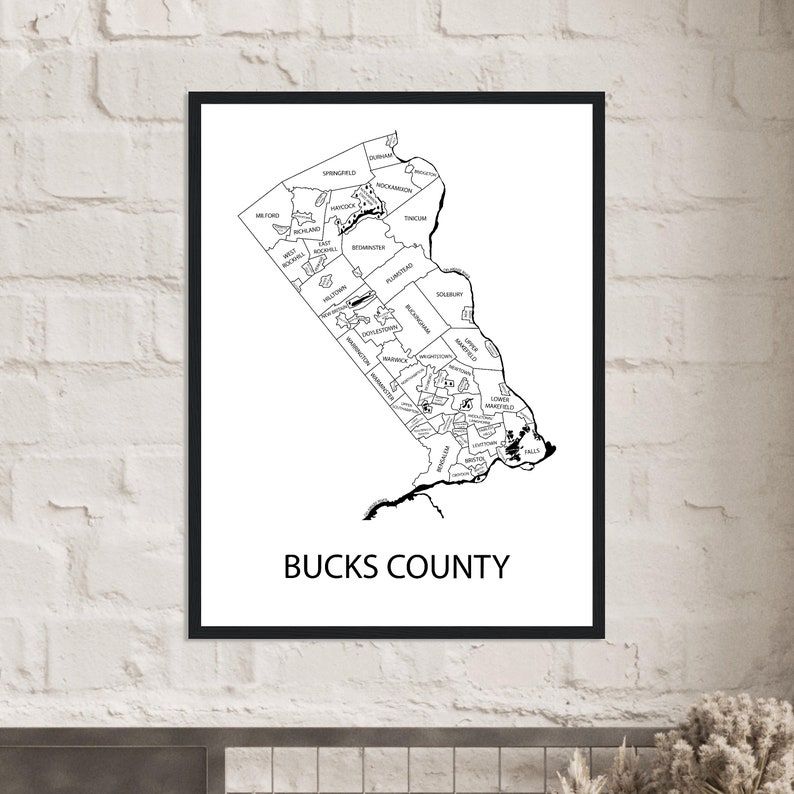 Bucks County Map Print, Pennsylvania Map Art, Custom Map Poster ...