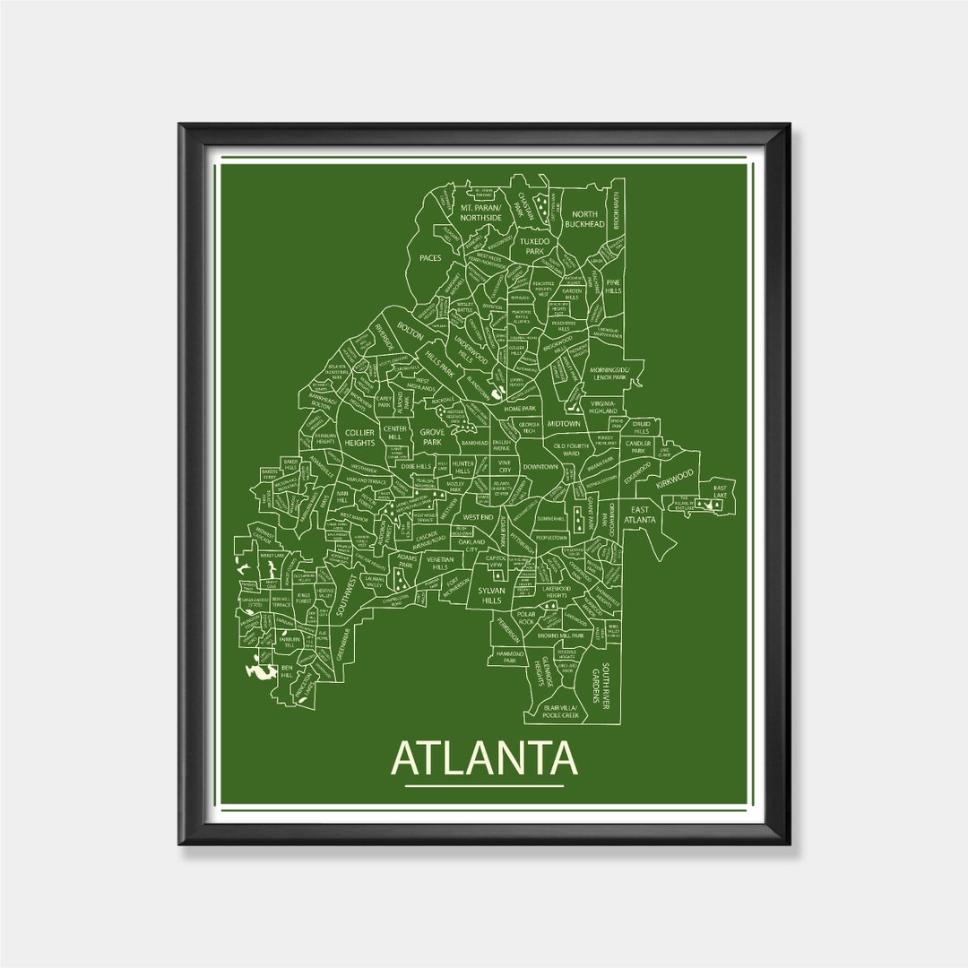 Atlanta Map Print Atlanta Neighborhoods Art Atlanta Wall - Etsy