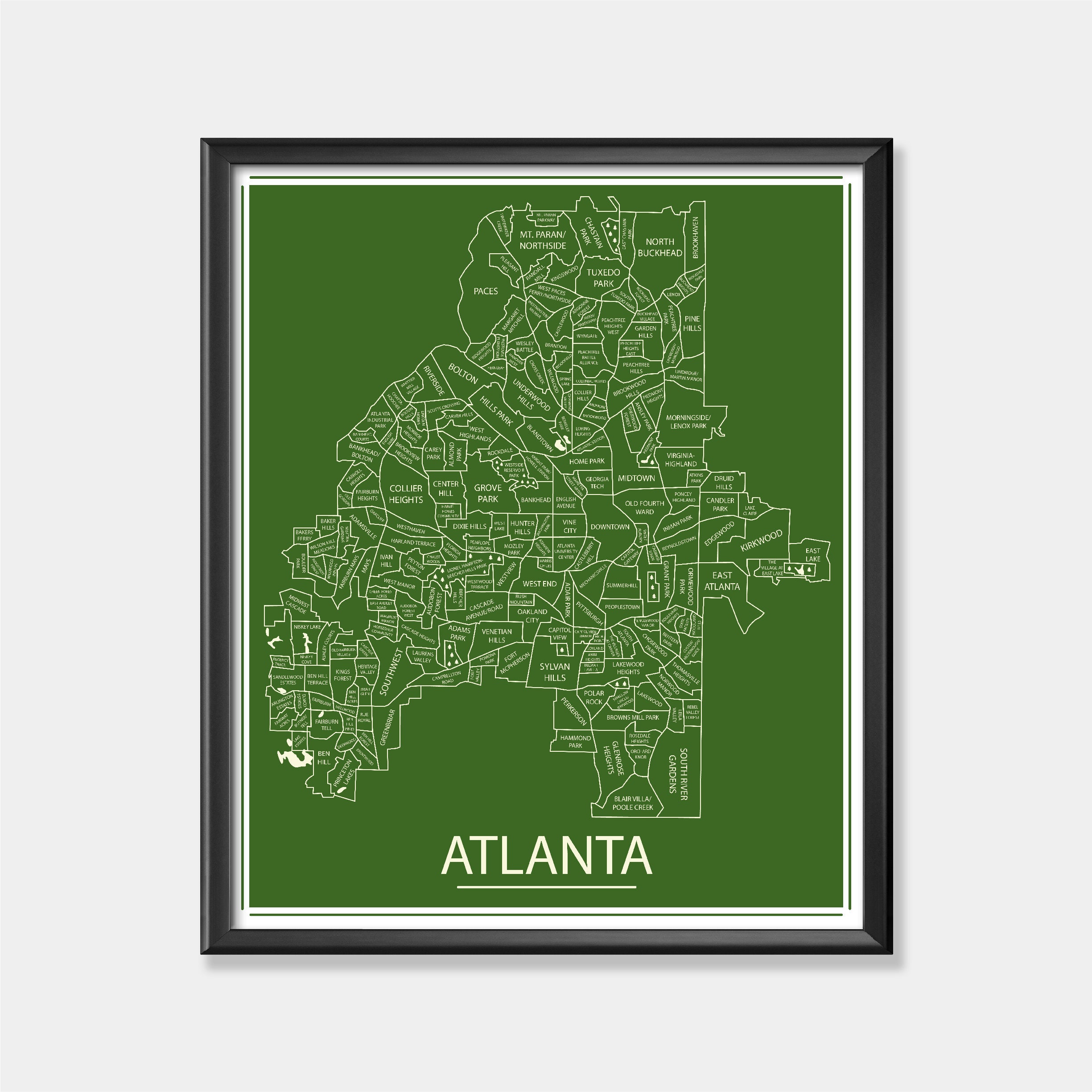 Atlanta Map Print Atlanta Neighborhoods Art Atlanta Wall | Etsy