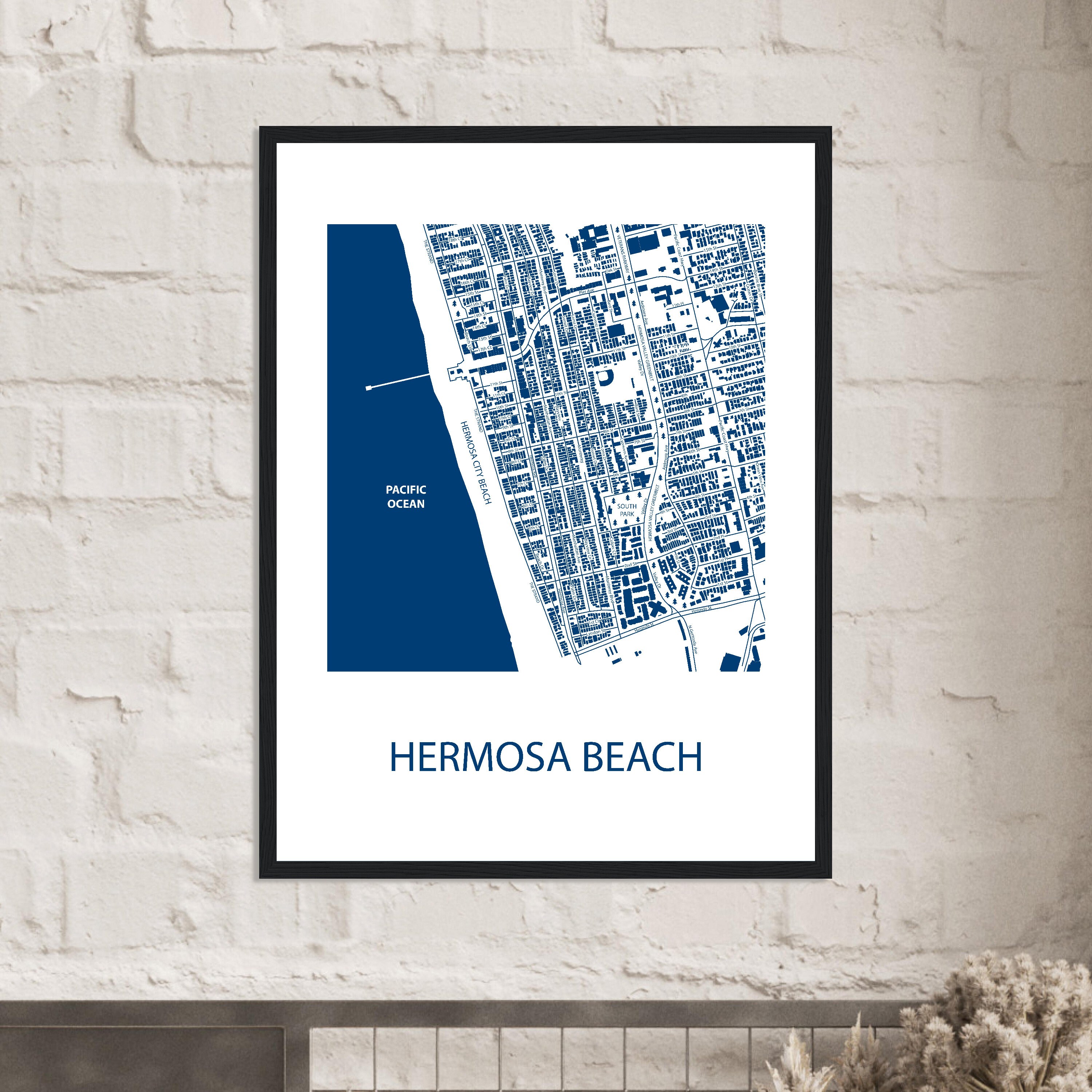 Hermosa Beach Wall Art, Street Map Art of Hermosa Beach California ...