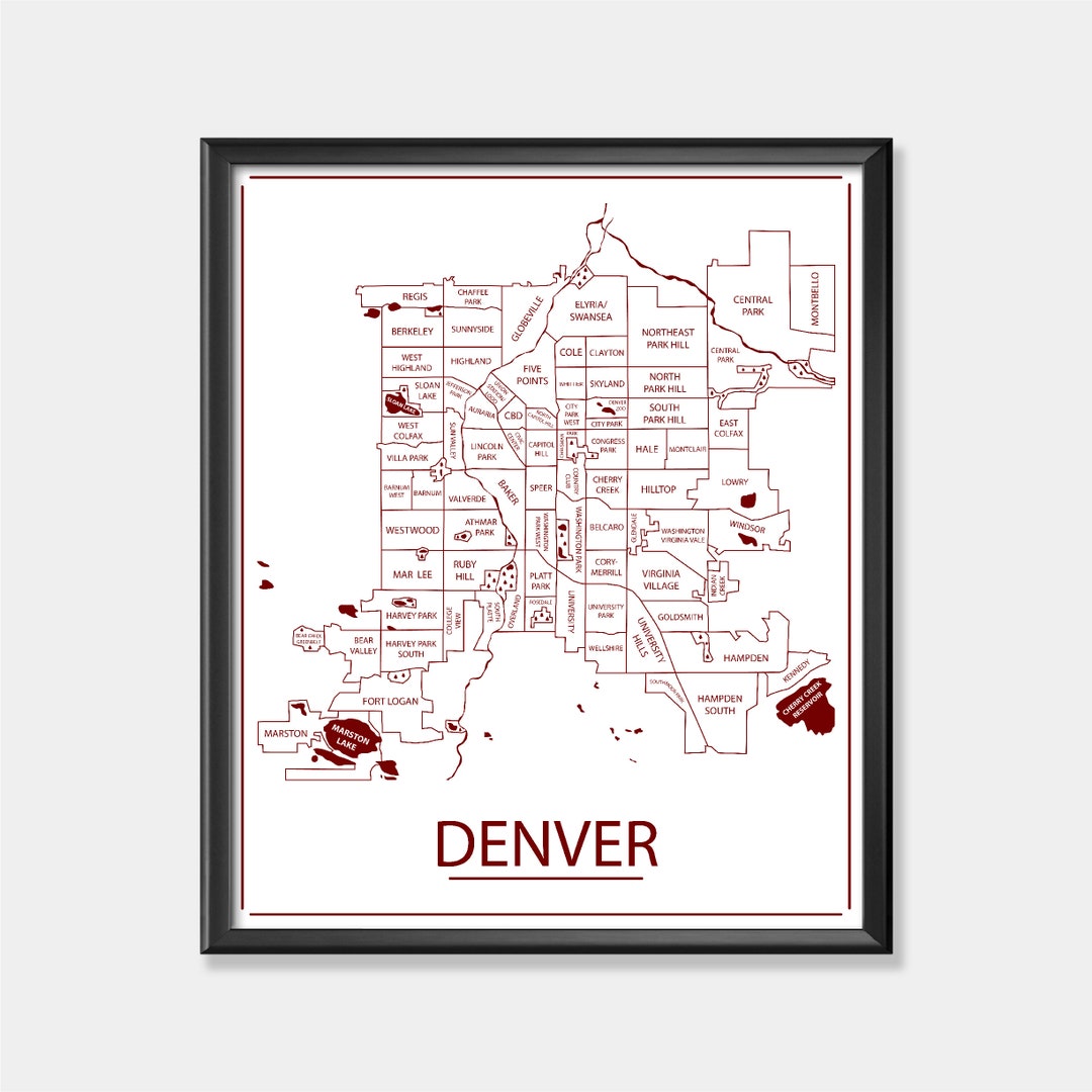 Denver Map Print Neighborhood Map Poster Denver Broncos - Etsy