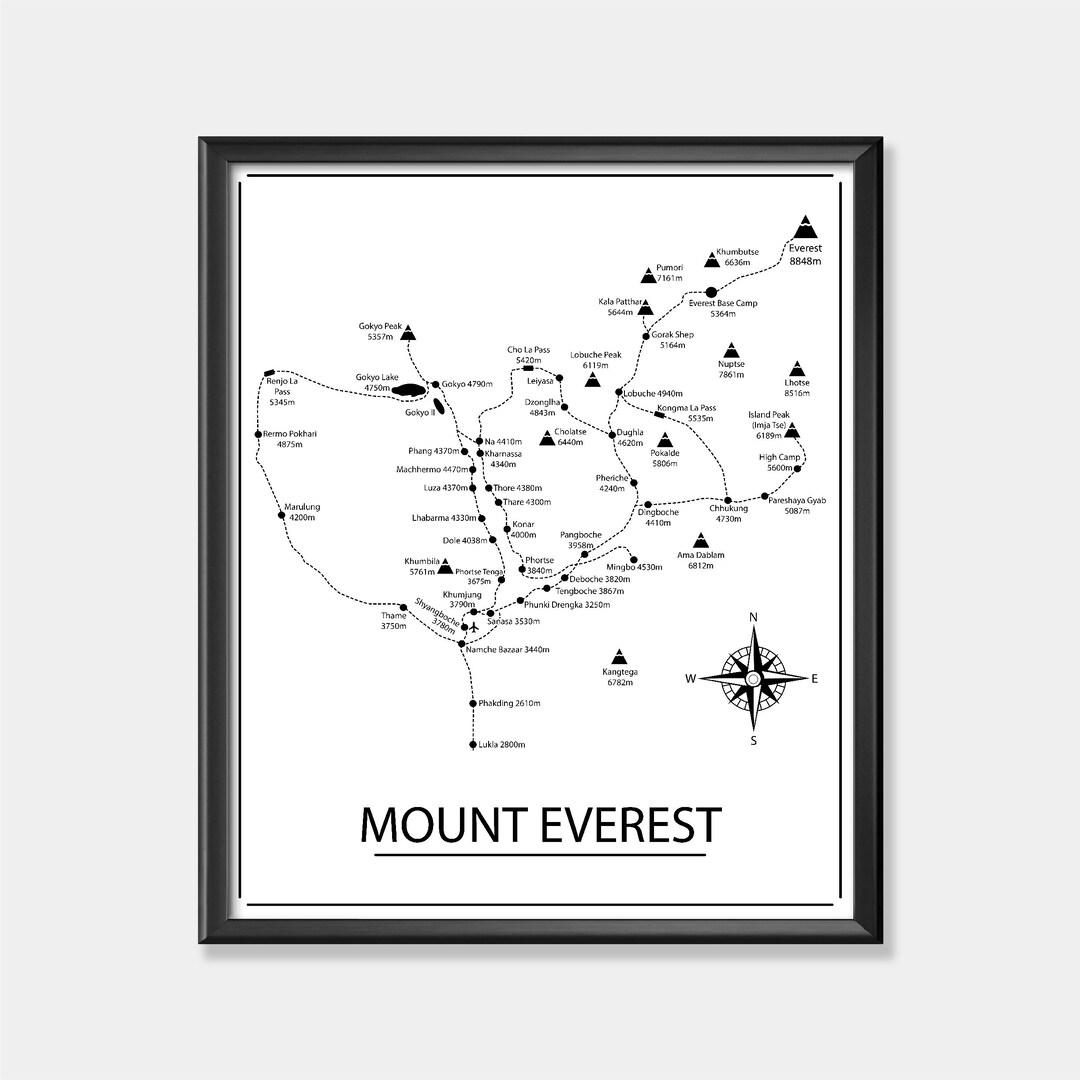 Mount Everest Print Trail Map Poster Personalized Climbing - Etsy