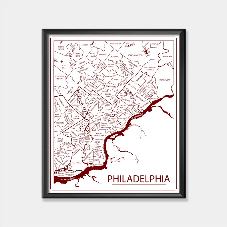 Philadelphia Area Map Art Print Philadelphia Suburbs Map | Etsy