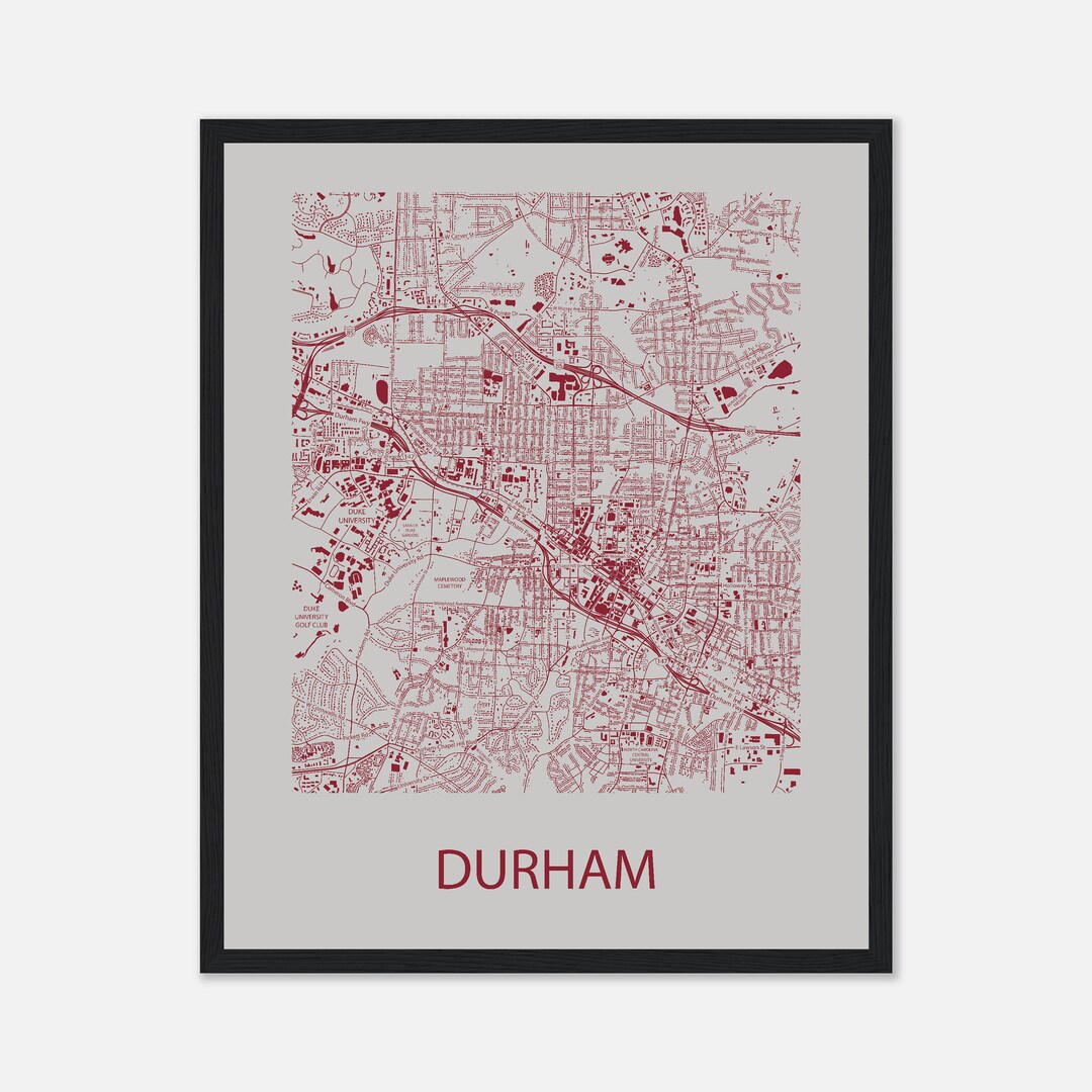 Downtown Durham Print, Durham NC Map Art Poster, Personalized Wall Art ...