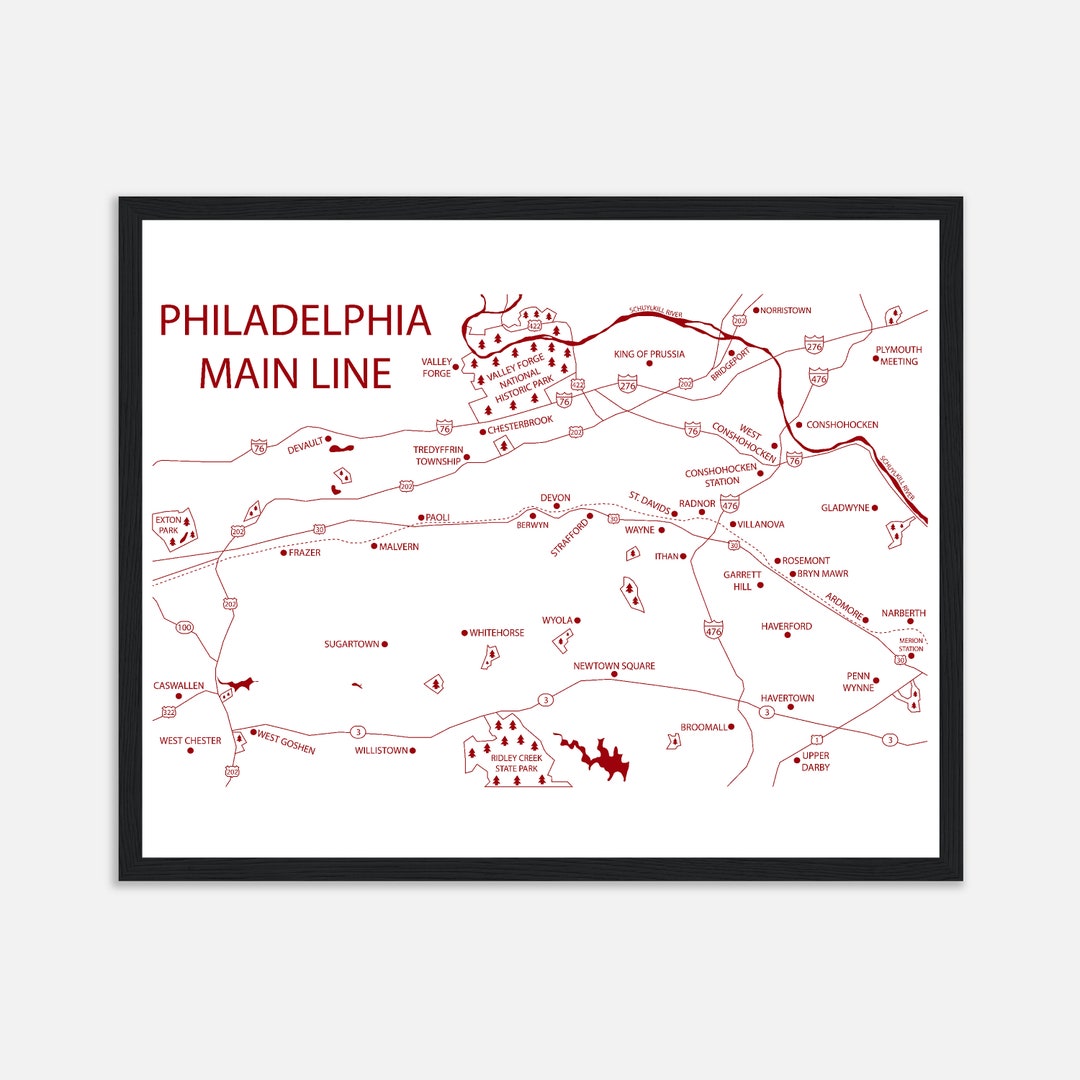 Philadelphia Main Line Map Print, Main Line Framed Poster, New Home ...
