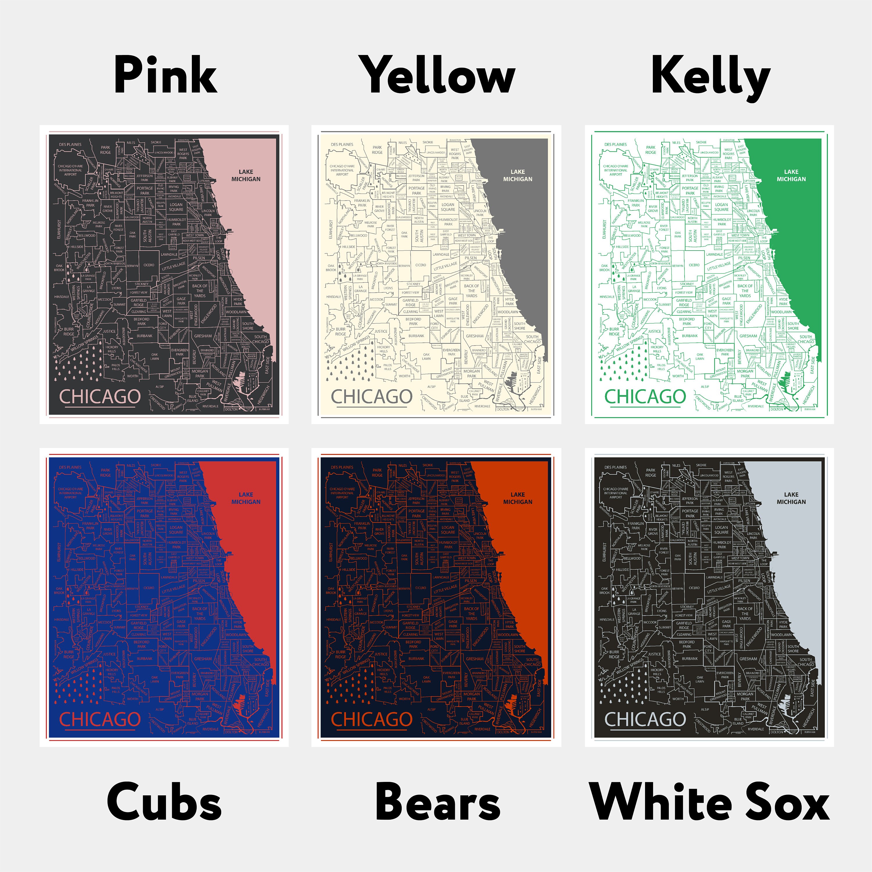 Chicago Area Neighborhood Map Print Custom Map of City - Etsy