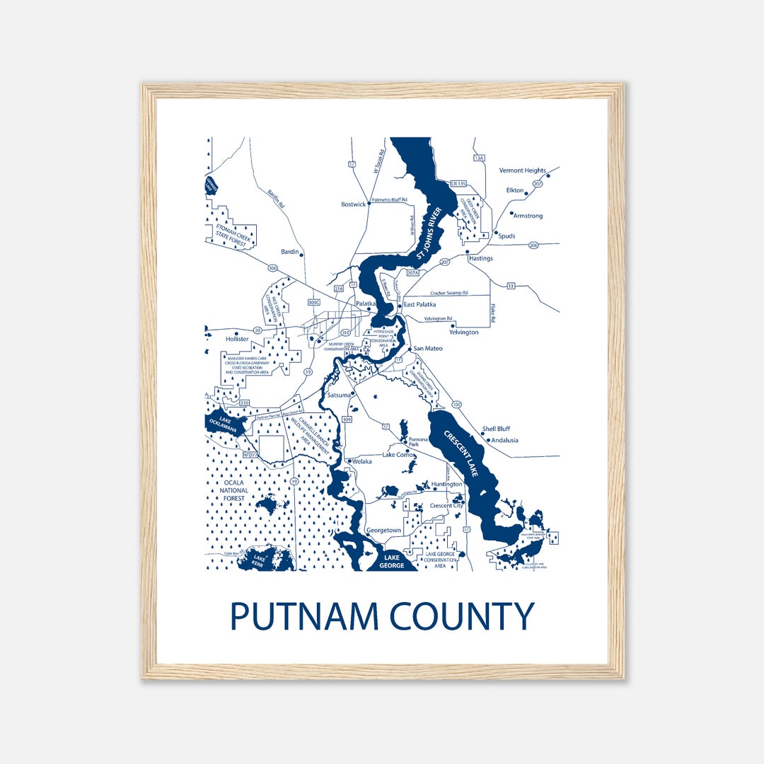 Putnam County Map Print, Wall Art Map of Putnam County Florida, Framed ...