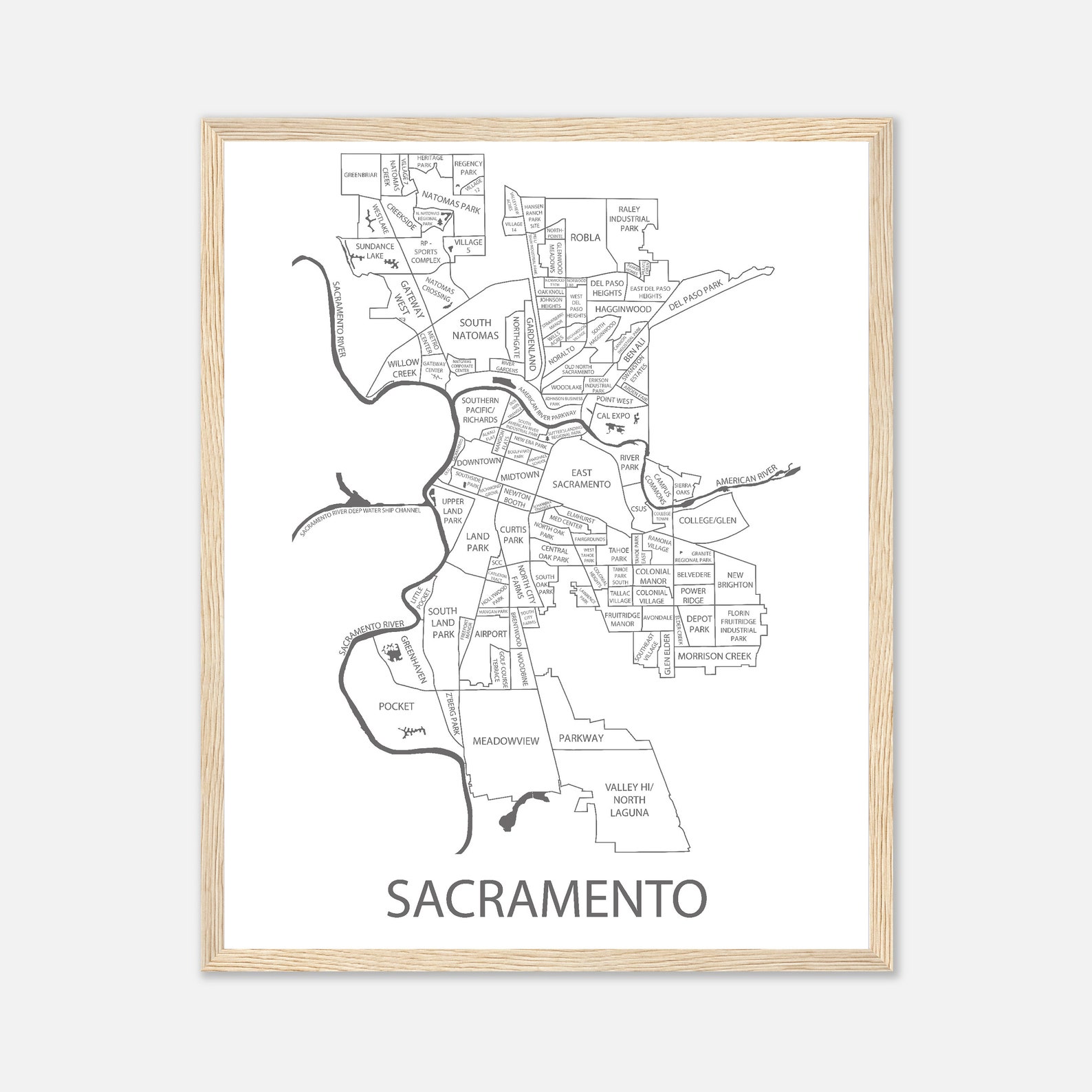 Sacramento Neighborhood Map Art Print: California Cityscape Poster - Etsy