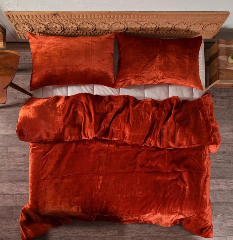 Brunt Orange Velvet Duvet Cover 3 Pieces Set Velvet Bedding Boho ...