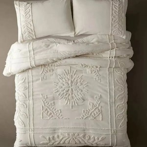 Rust Tufted Duvet Cover 3 Pieces Set, Green Duvet Cover, Boho Bedding ...