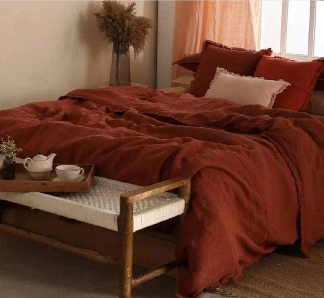 Rust Twin Bedding Duvet Cover Set, King Duvet Rust Comforter Set Rust 3 ...